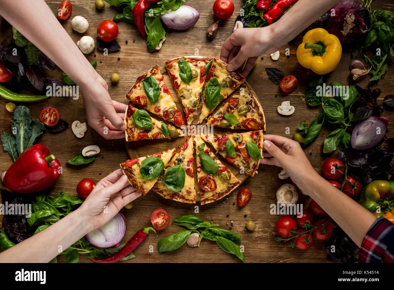 Top view friends hands take hi-res stock photography and images - Alamy