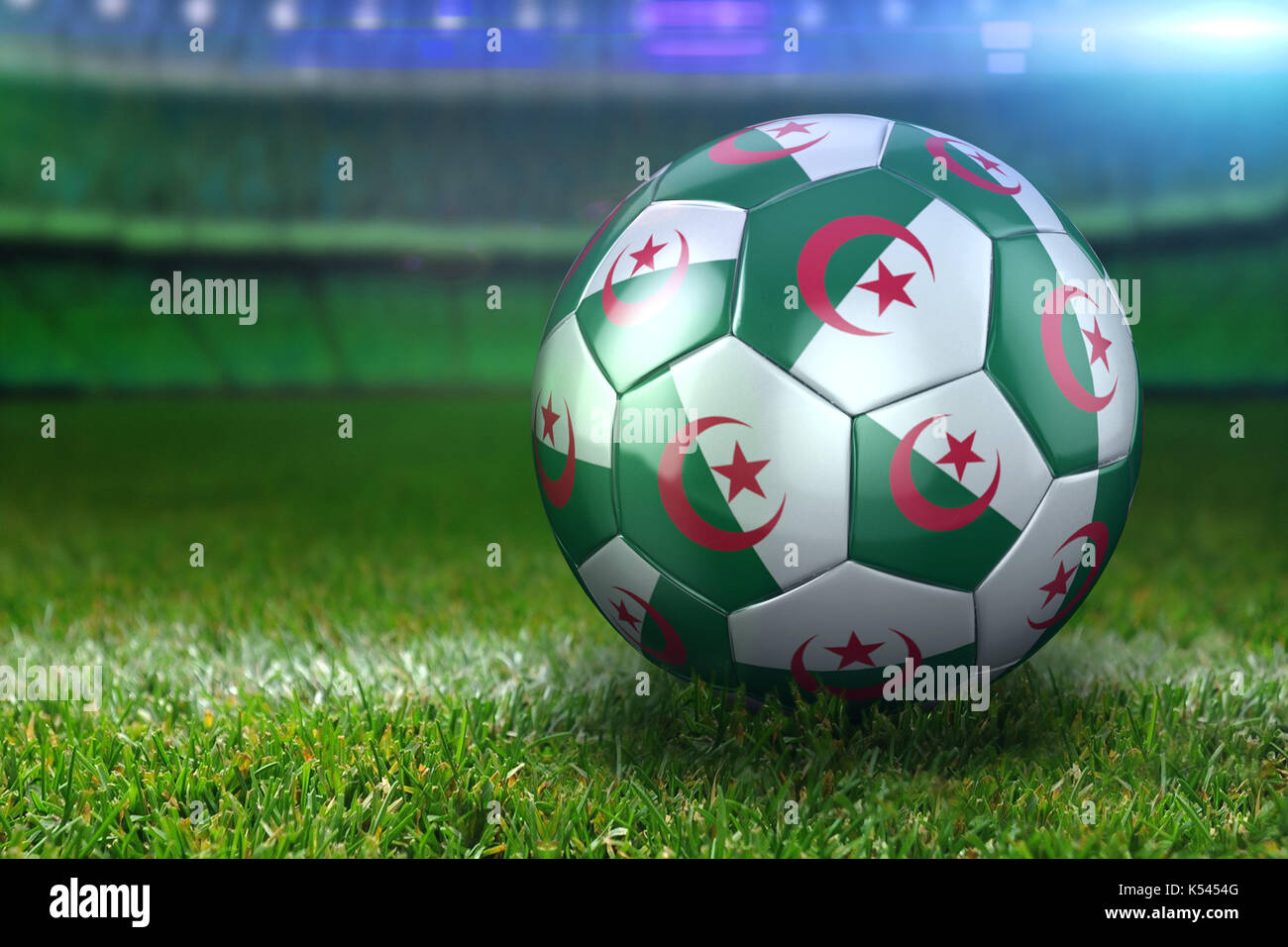 Algeria Soccer Ball on Stadium Green Grasses at Night Stock Photo - Alamy