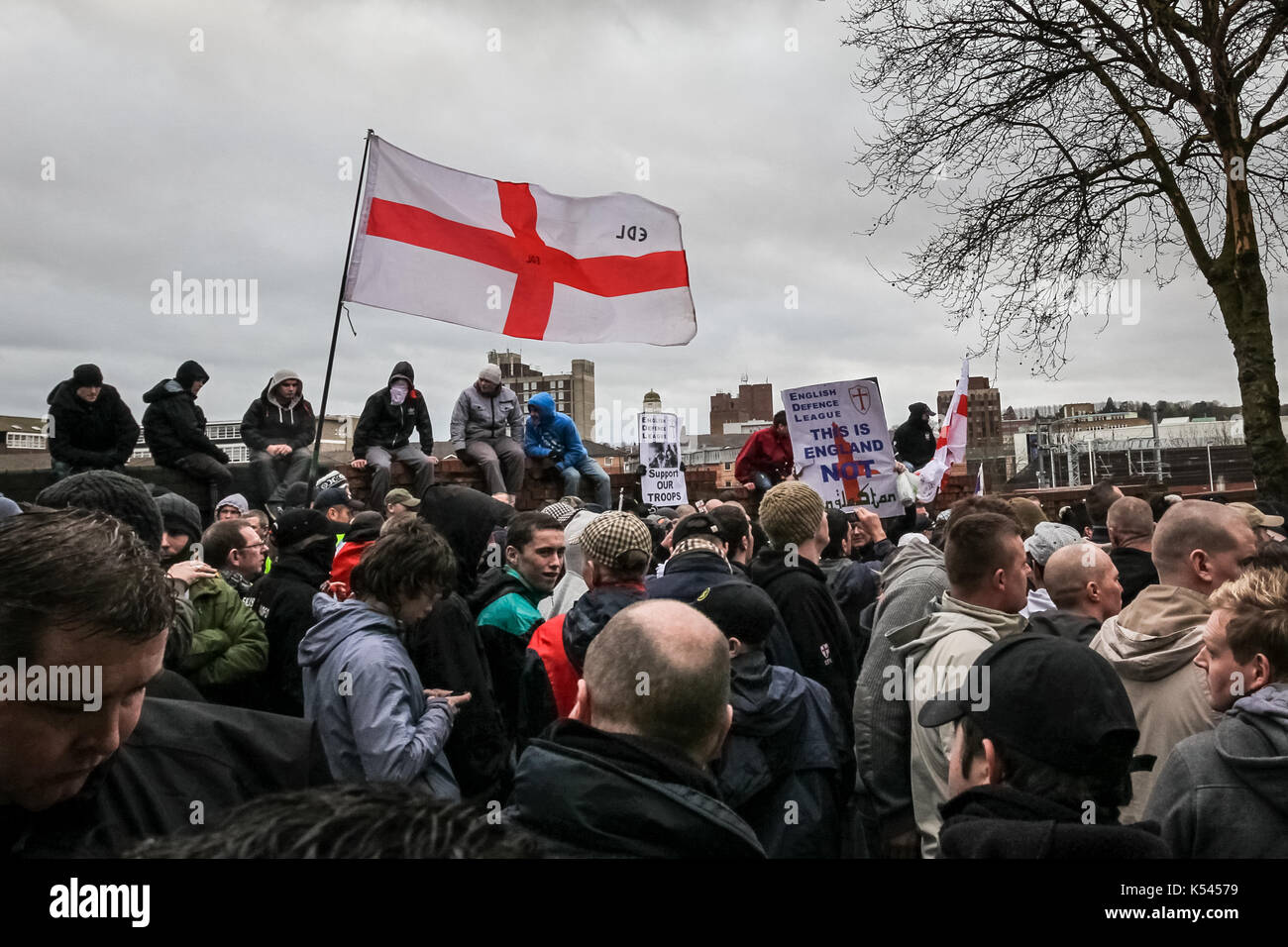 English Defence League (EDL) protest march in Luton town, Bedfordshire ...