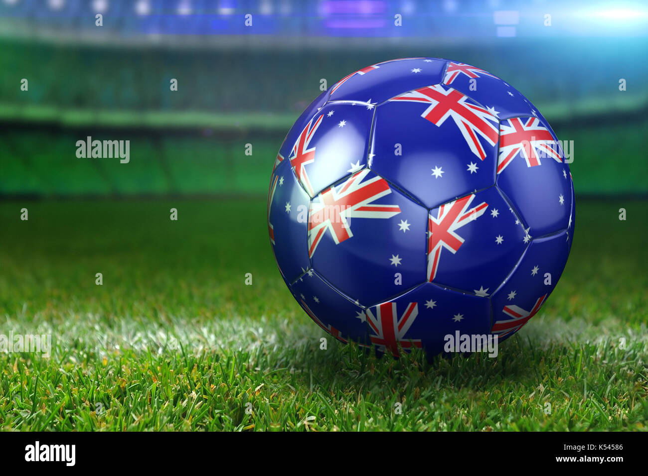 Australia Soccer Ball on Stadium Green Grasses at Night Stock Photo - Alamy