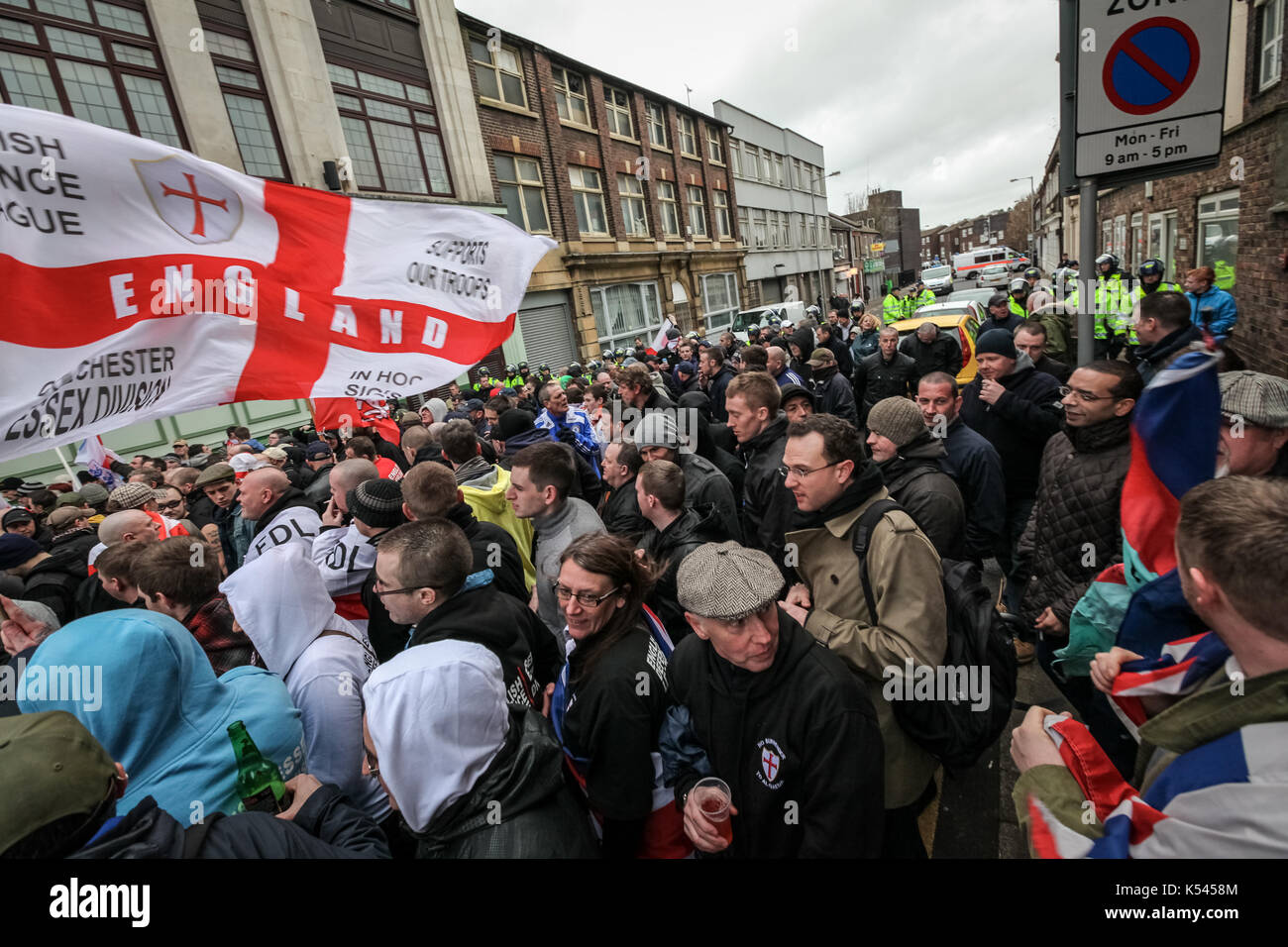 English Defence League (EDL) protest march in Luton town, Bedfordshire ...