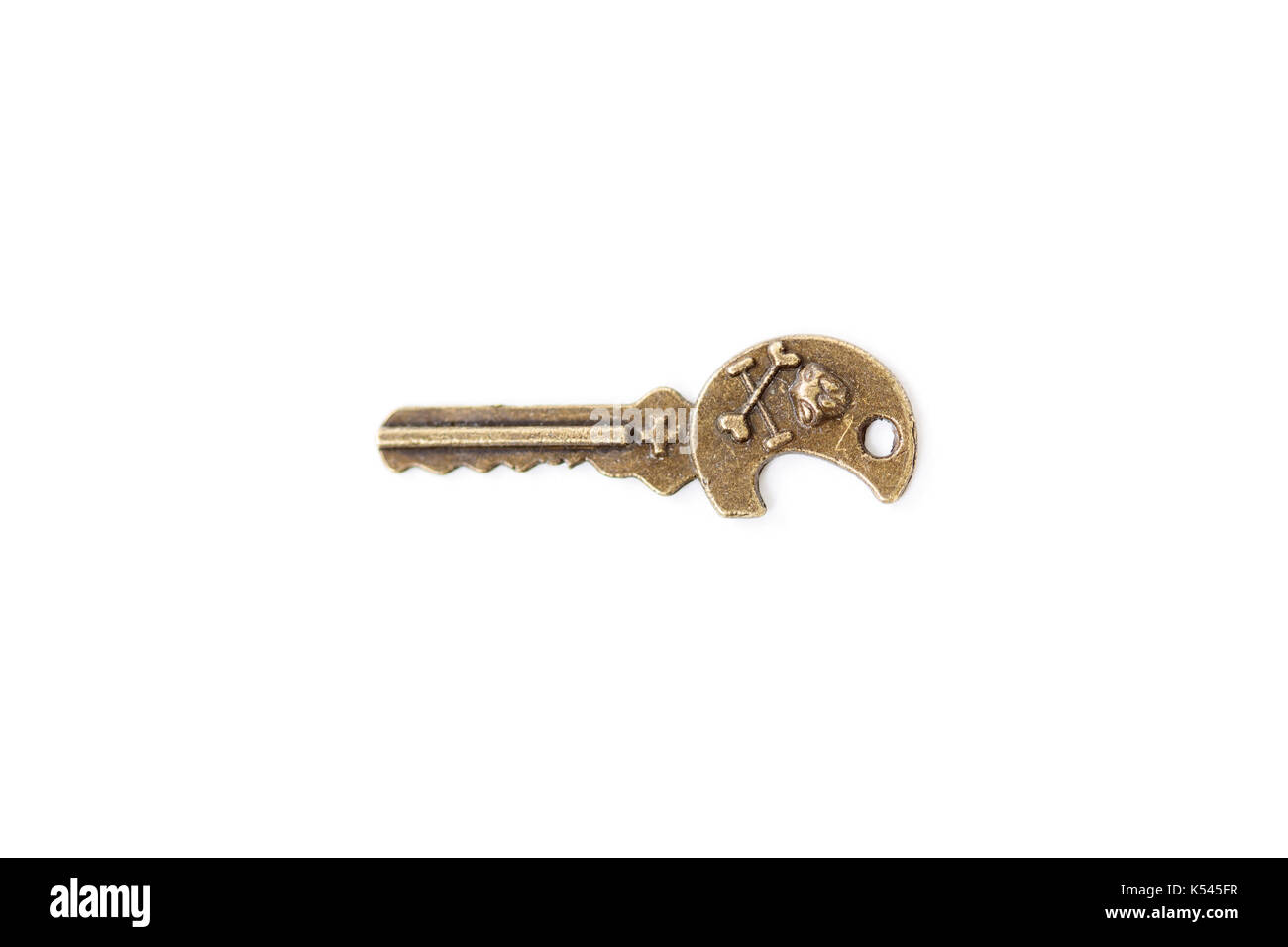 View at vintage metal key isolated on the white background Stock Photo ...