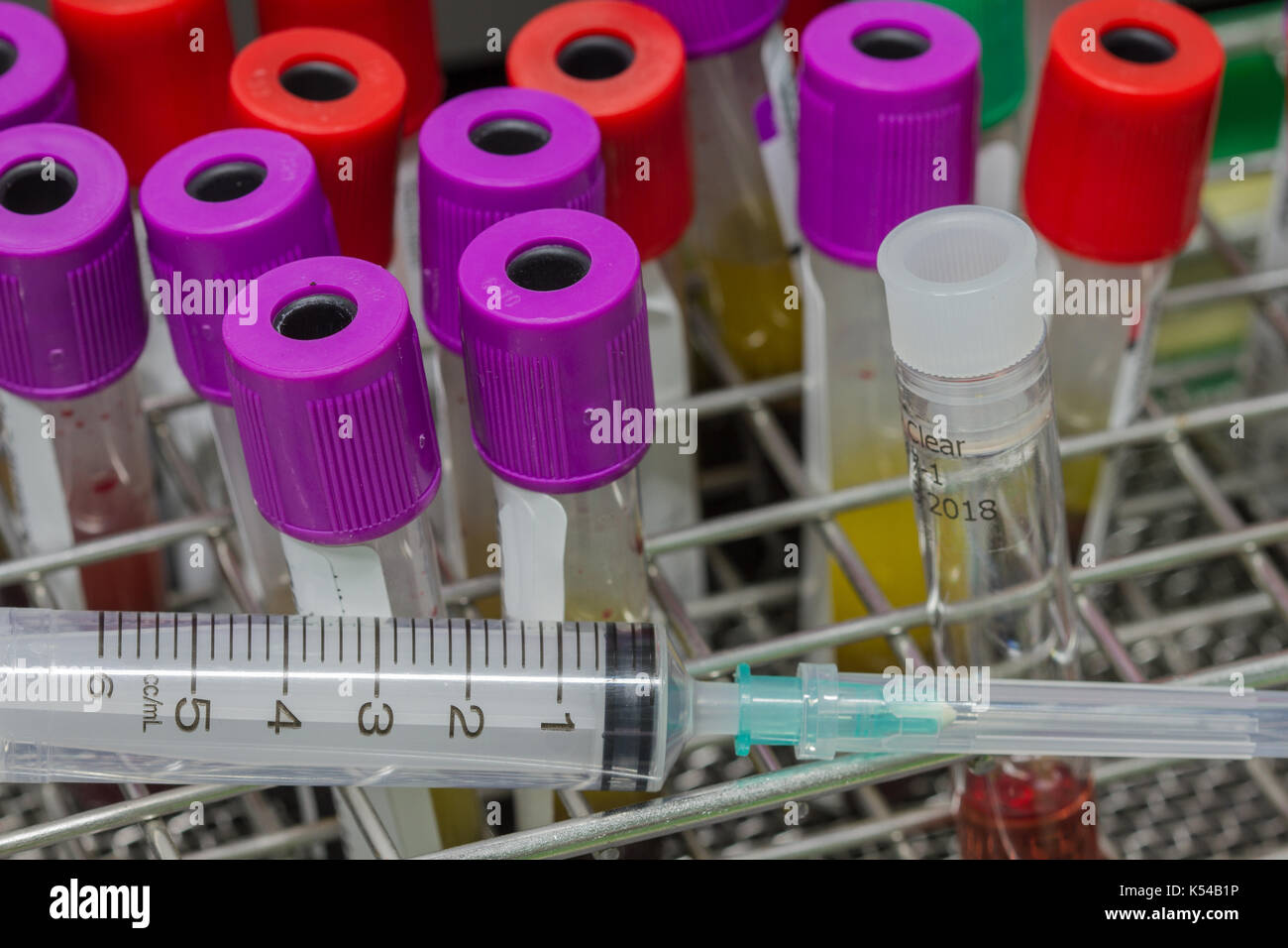 Closeup test tubes with blood for medical and biological analyzes ...