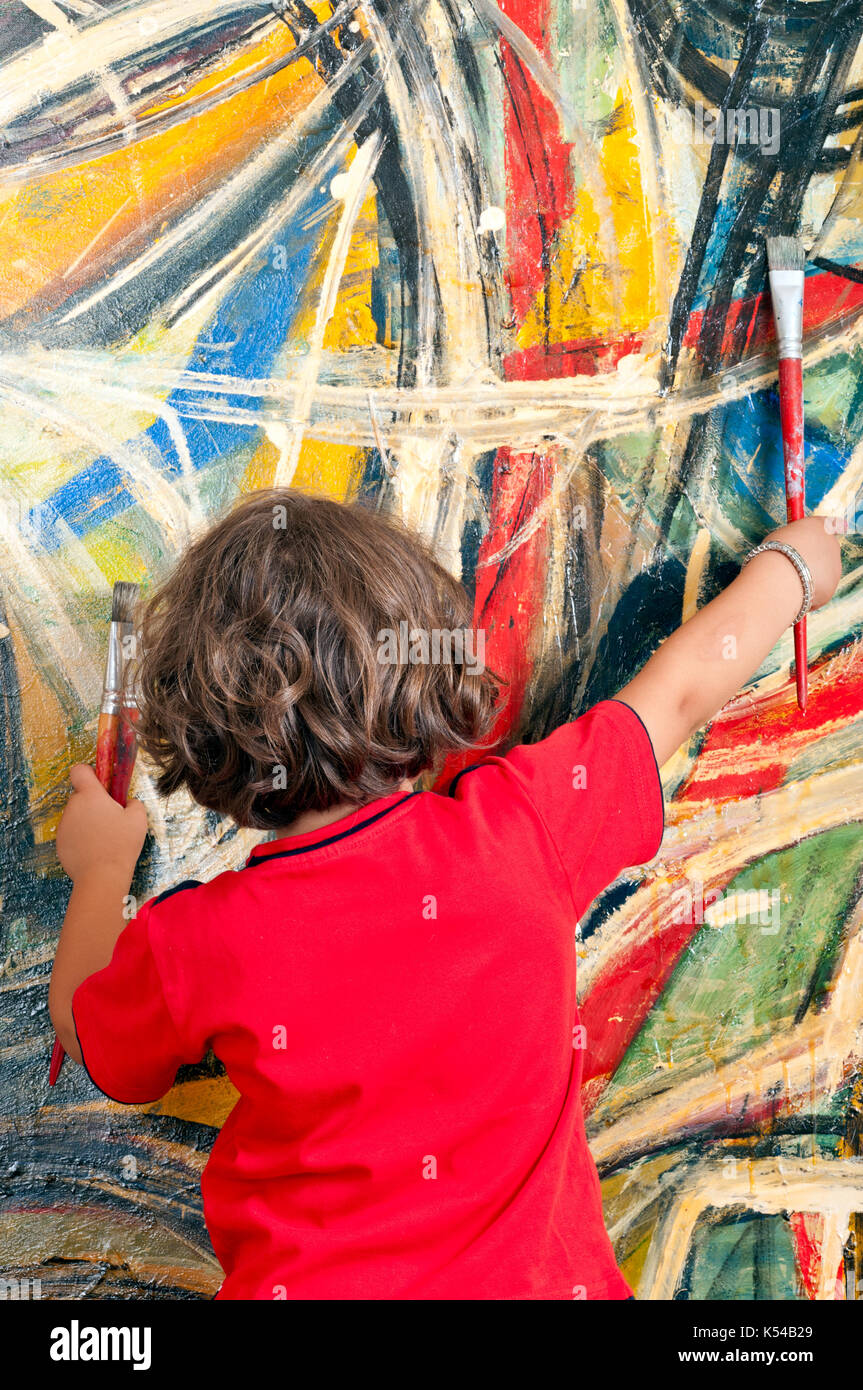 Young girl with a captivating personality in front of an abstract ...