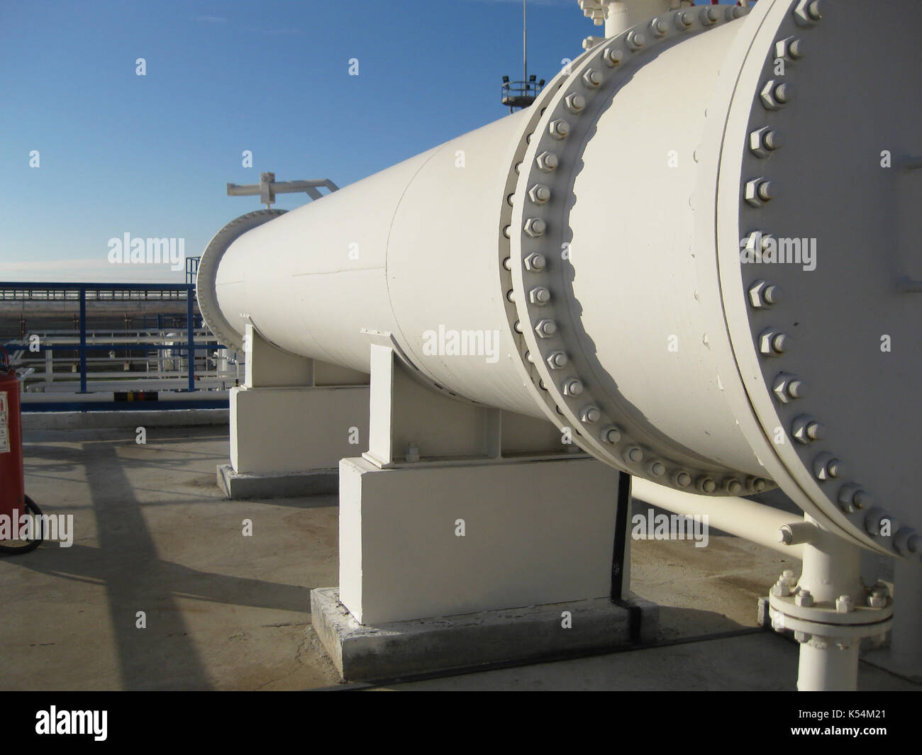 Heat exchangers in a refinery. The equipment for oil refining Stock ...