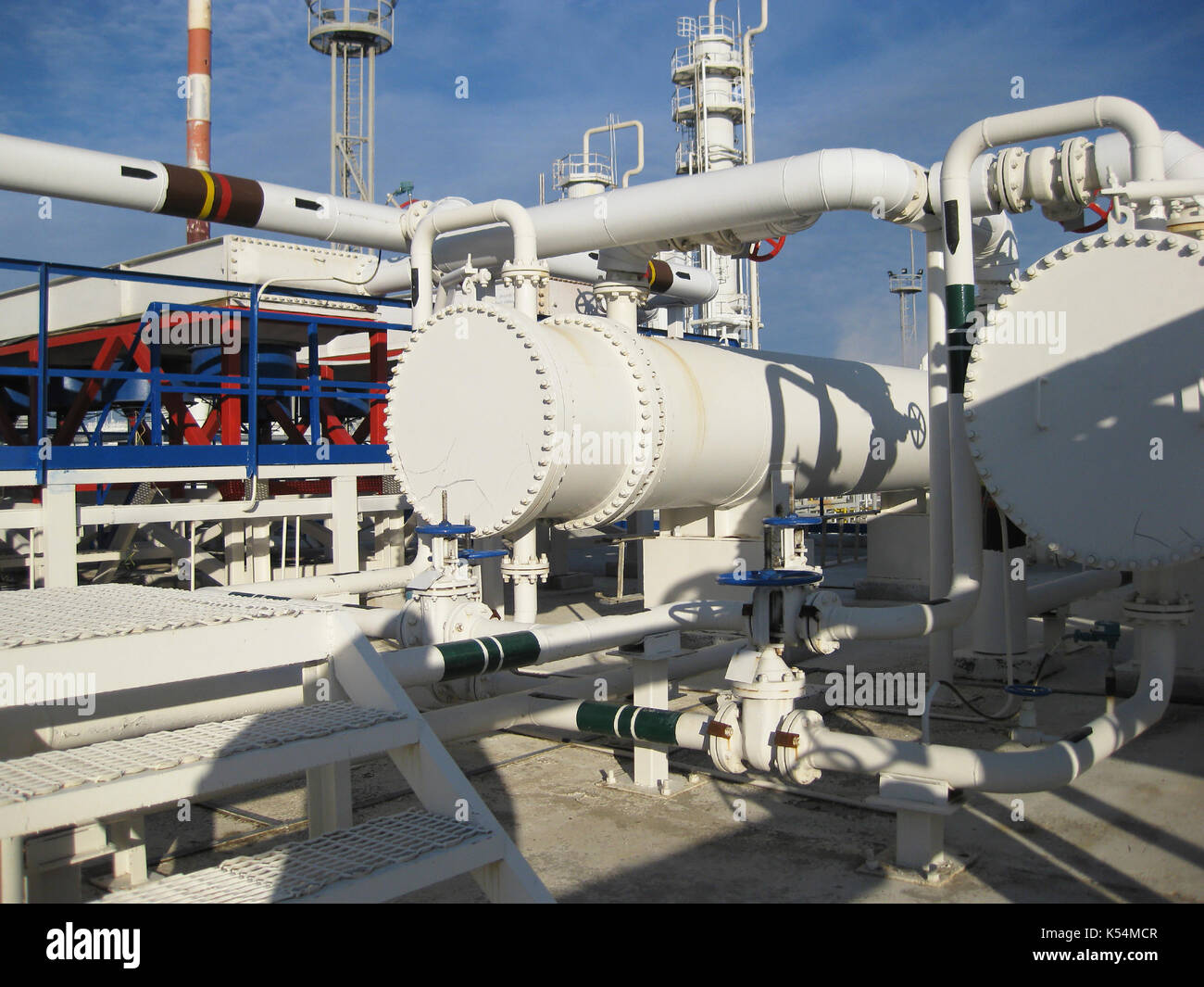Heat exchangers in a refinery. The equipment for oil refining Stock ...