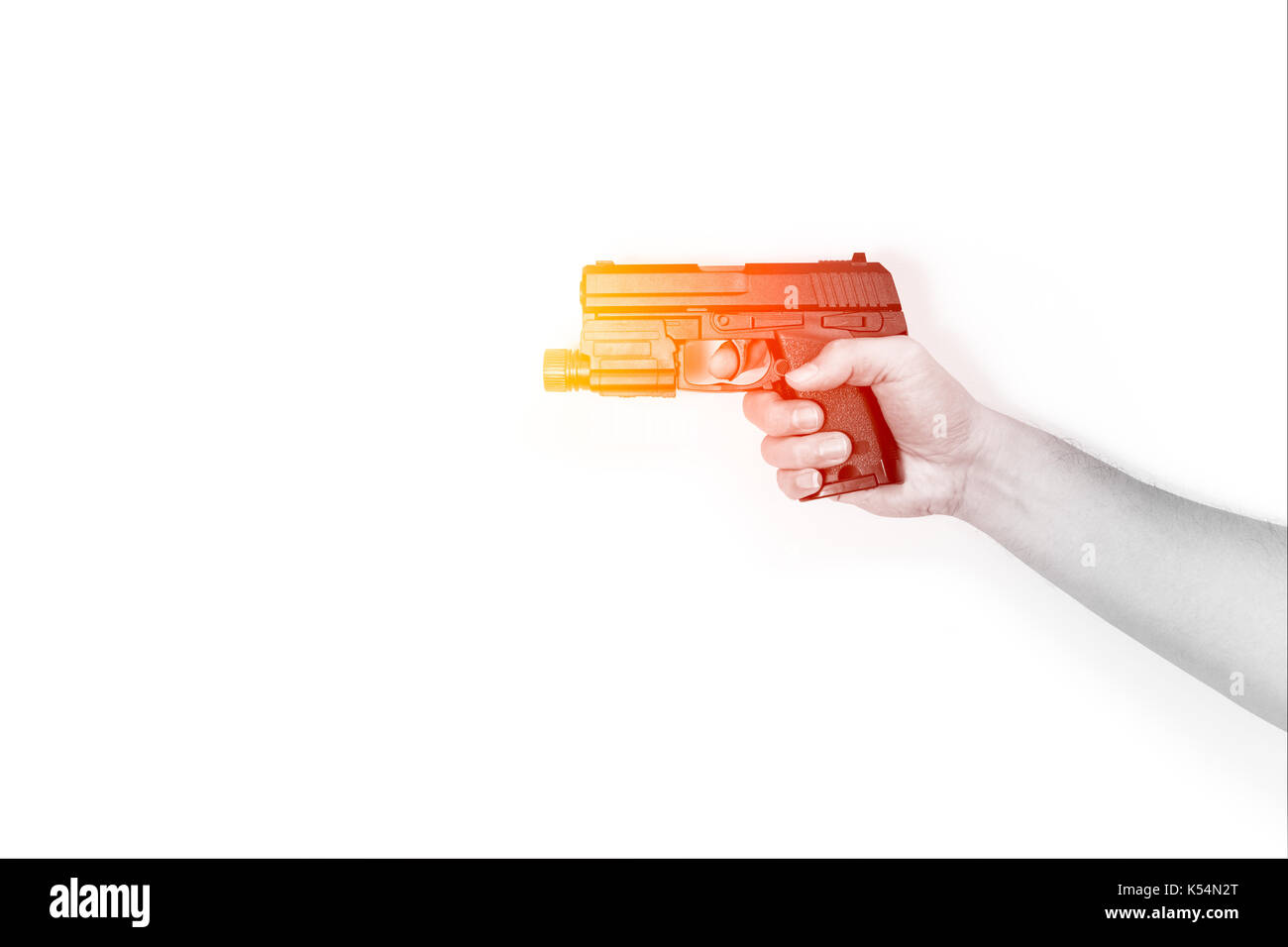 Male Hand Hold Pistol Gun or Automatic Handgun with light fire isolated ...