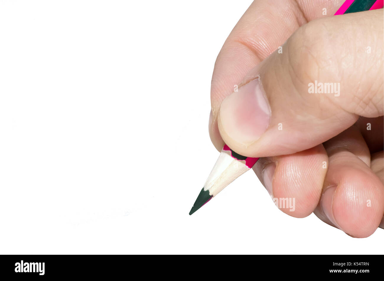 Humans hand holding pencil on isolated white background Stock Photo - Alamy