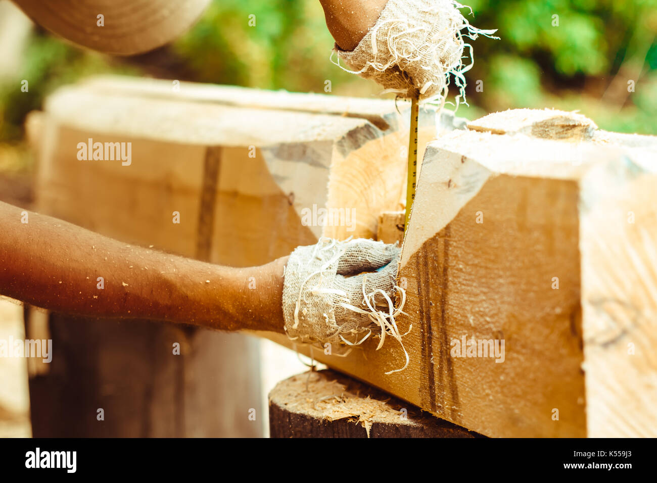 measure tape on a log, a logger Stock Photo - Alamy