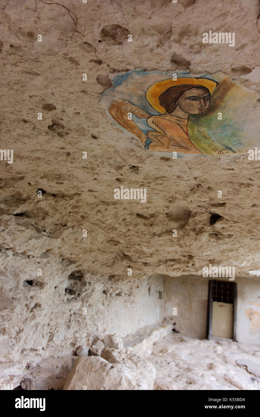 A painting at the Aladzha Monastery is a cave complex monastery active ...