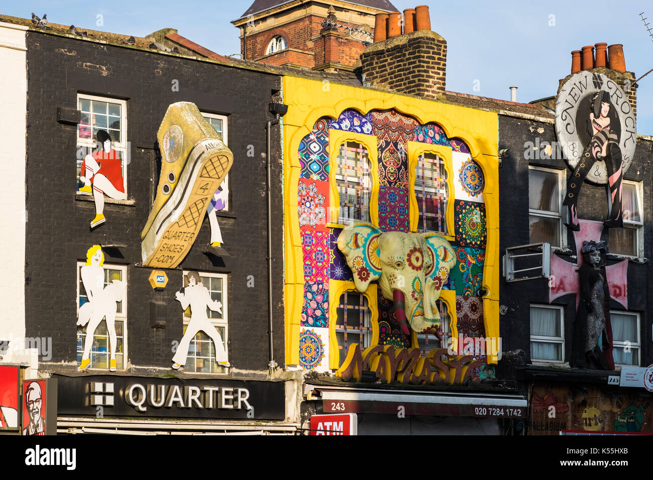 Artwork on the buildings of Camden High Street, London, England, U.K ...