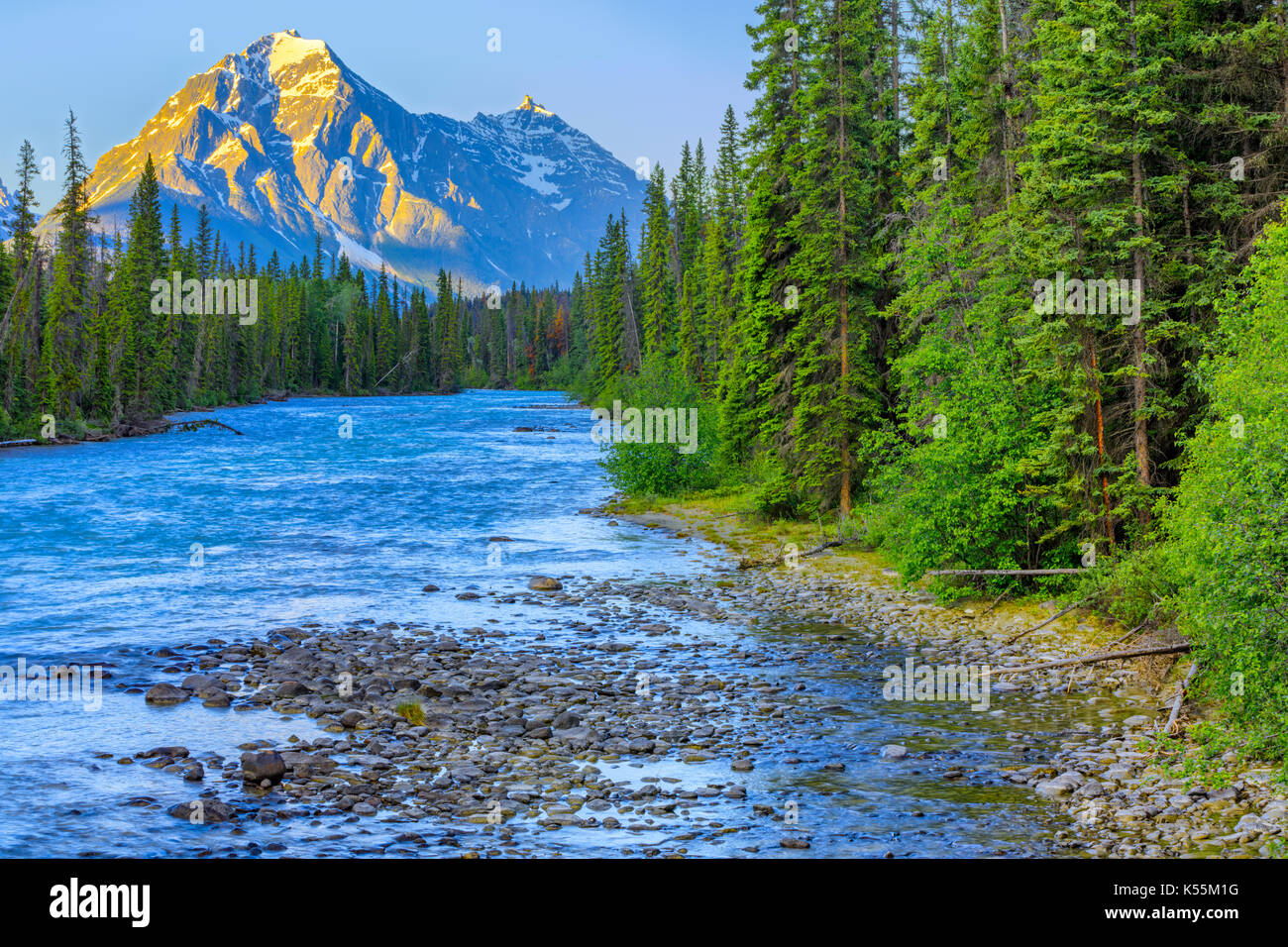 Whirlpool River and Peak in Jasper National Park, Canada Stock Photo ...