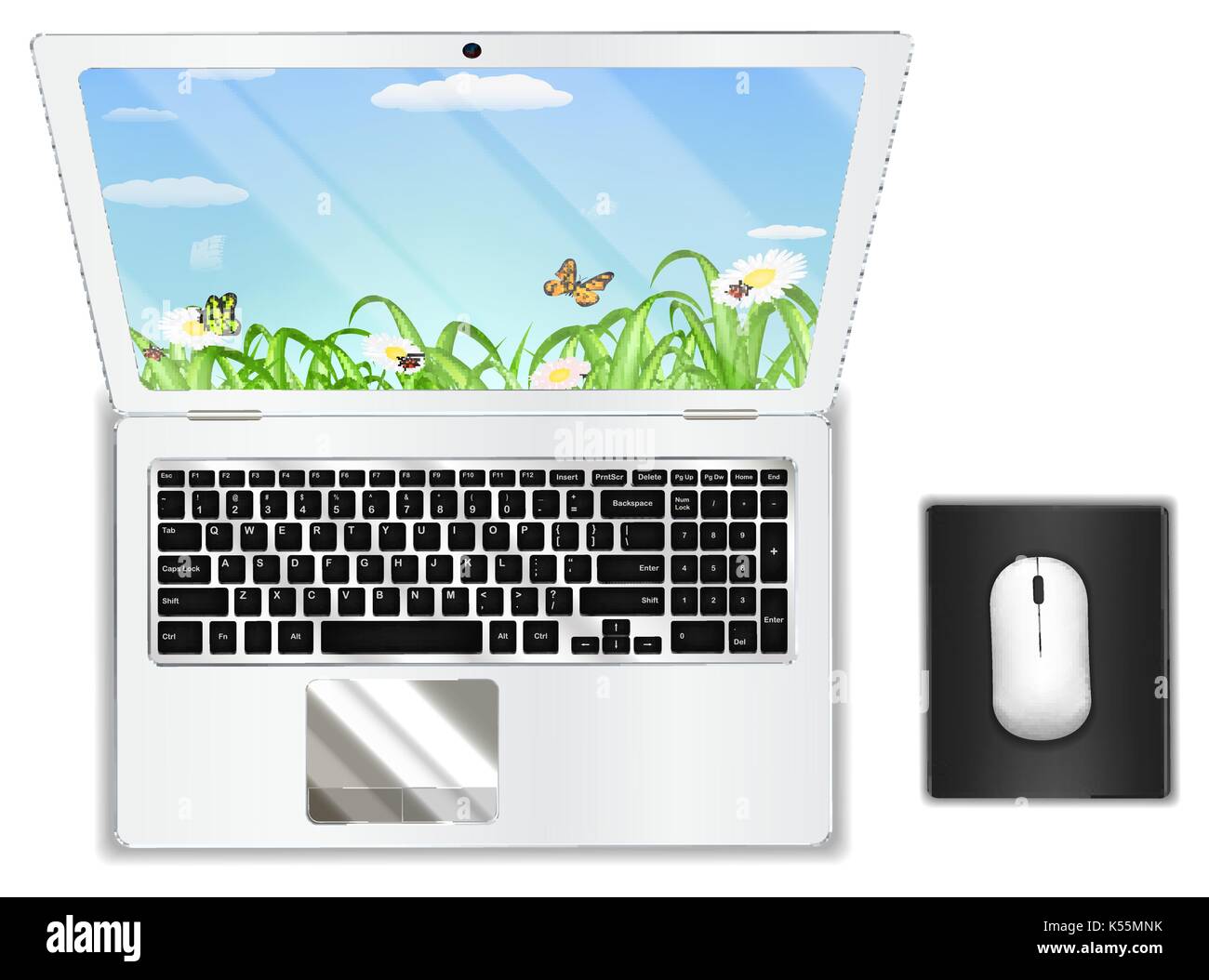 top view real white laptop computer with mouse Stock Vector Image & Art ...