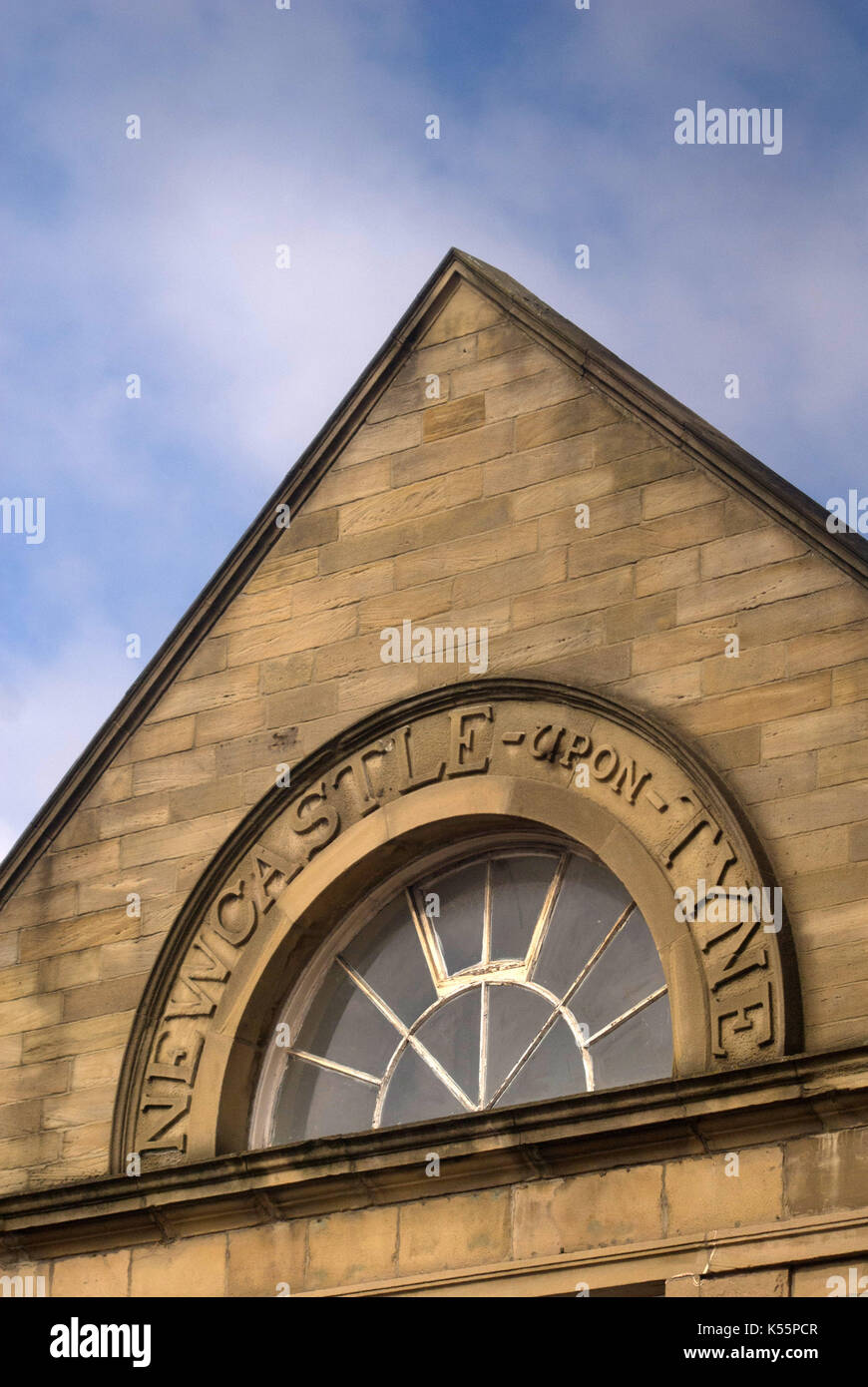 Newcastle upon Tyne carved in building on Gosforth High Street, Tyne ...