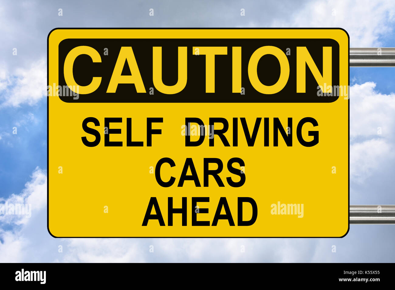 Self driving cars ahead, warning road sign Stock Photo - Alamy