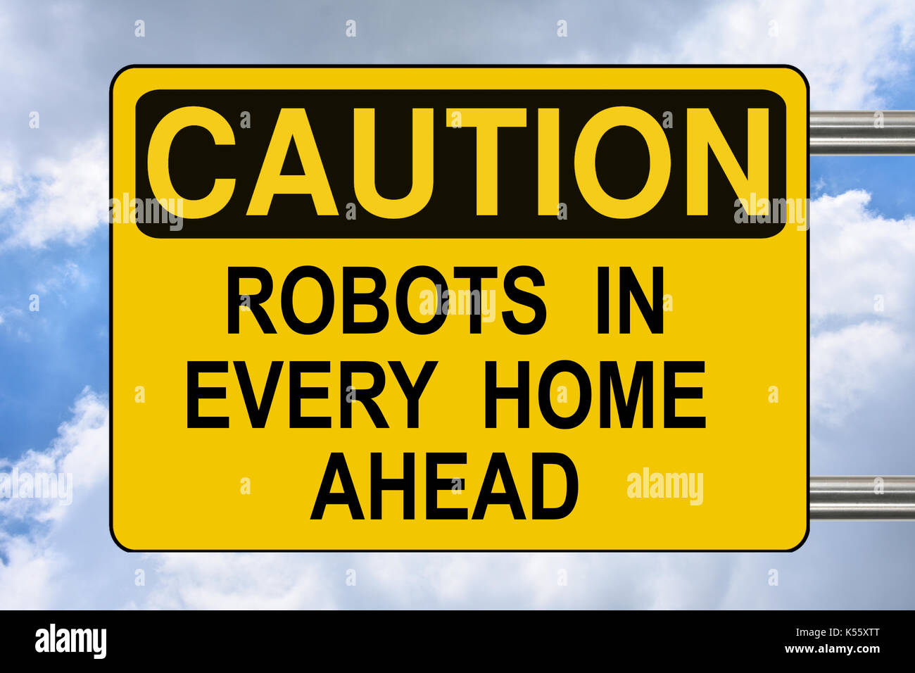 Robots in every home ahead, yellow warning road sign Stock Photo - Alamy