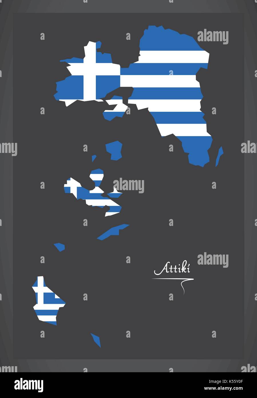 Attiki map of Greece with Greek national flag illustration Stock Vector ...