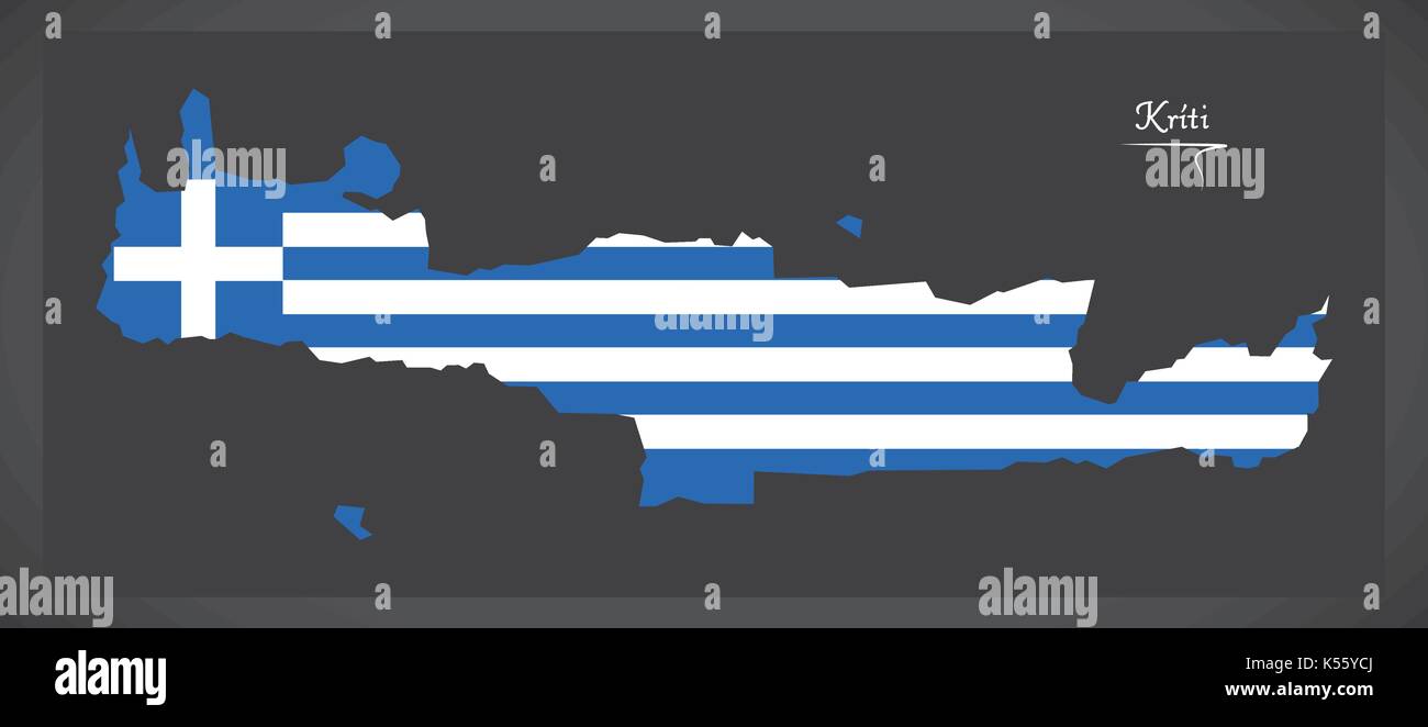 Kriti map of Greece with Greek national flag illustration Stock Vector ...
