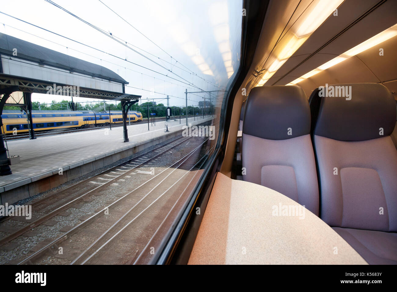 Interior of a train waiting at a station in the Netherlands Stock Photo ...