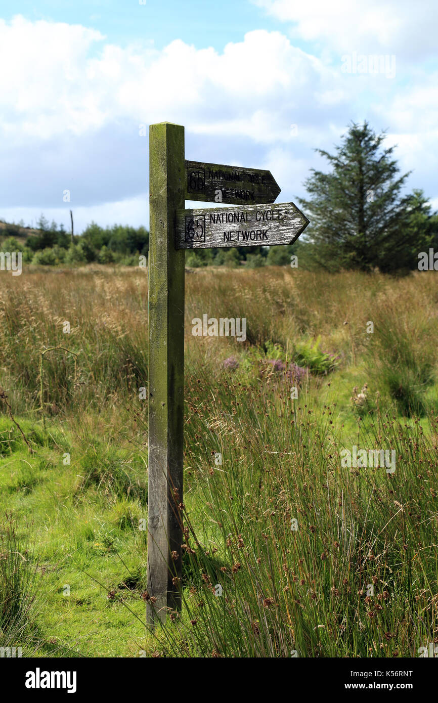 National Cycle Network wooden signpost on North Yorkshire Moors above ...