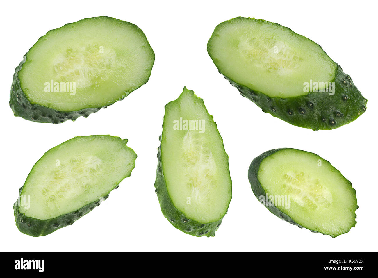 Cucumber vegetable slice set isolated on white background Stock Photo ...