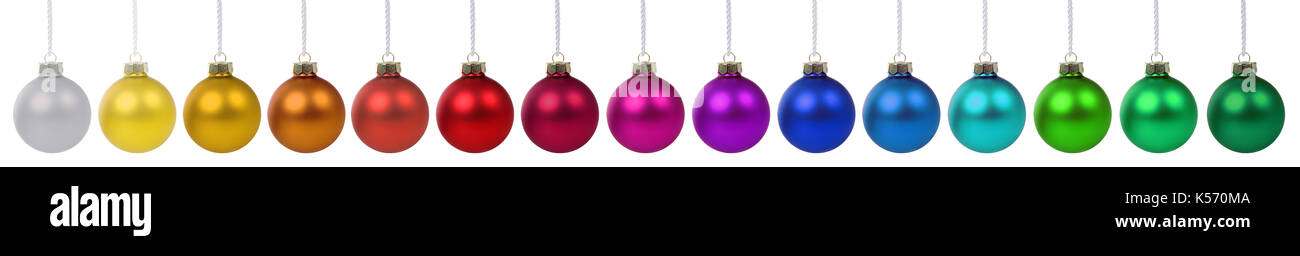 Christmas balls baubles banner colorful decoration in a row isolated on ...