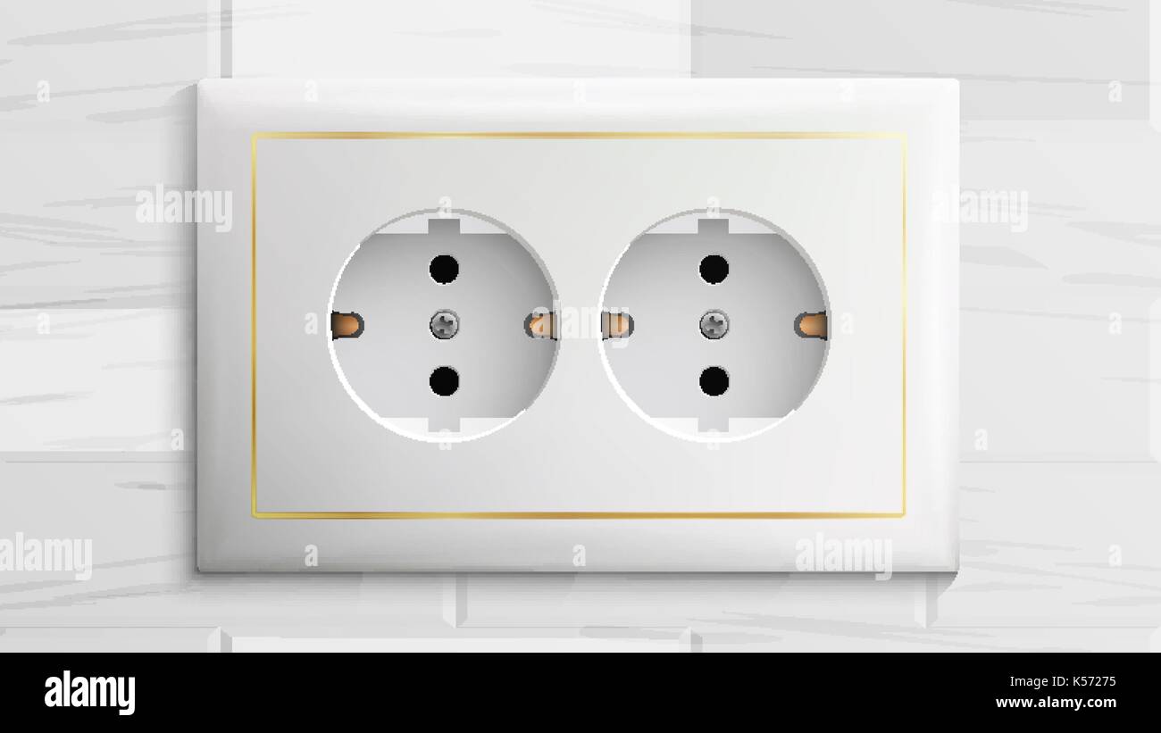 Double Grounded Socket Vector. Switch. Brick Wall. Realistic ...