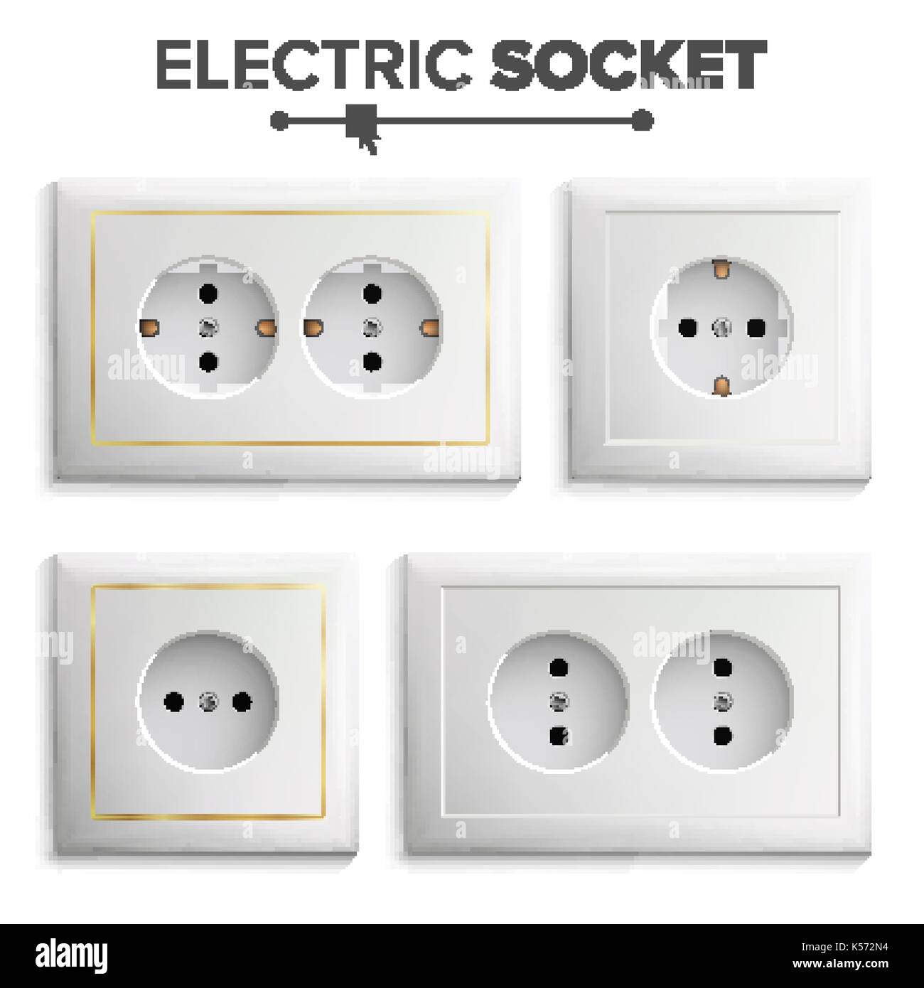 Socket Isolated Set Vector. White Double Grounded Power Switch. Plastic ...