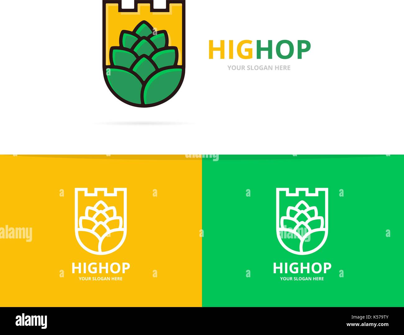 Vector of shield and hop logo combination. Beer and bar symbol or icon ...