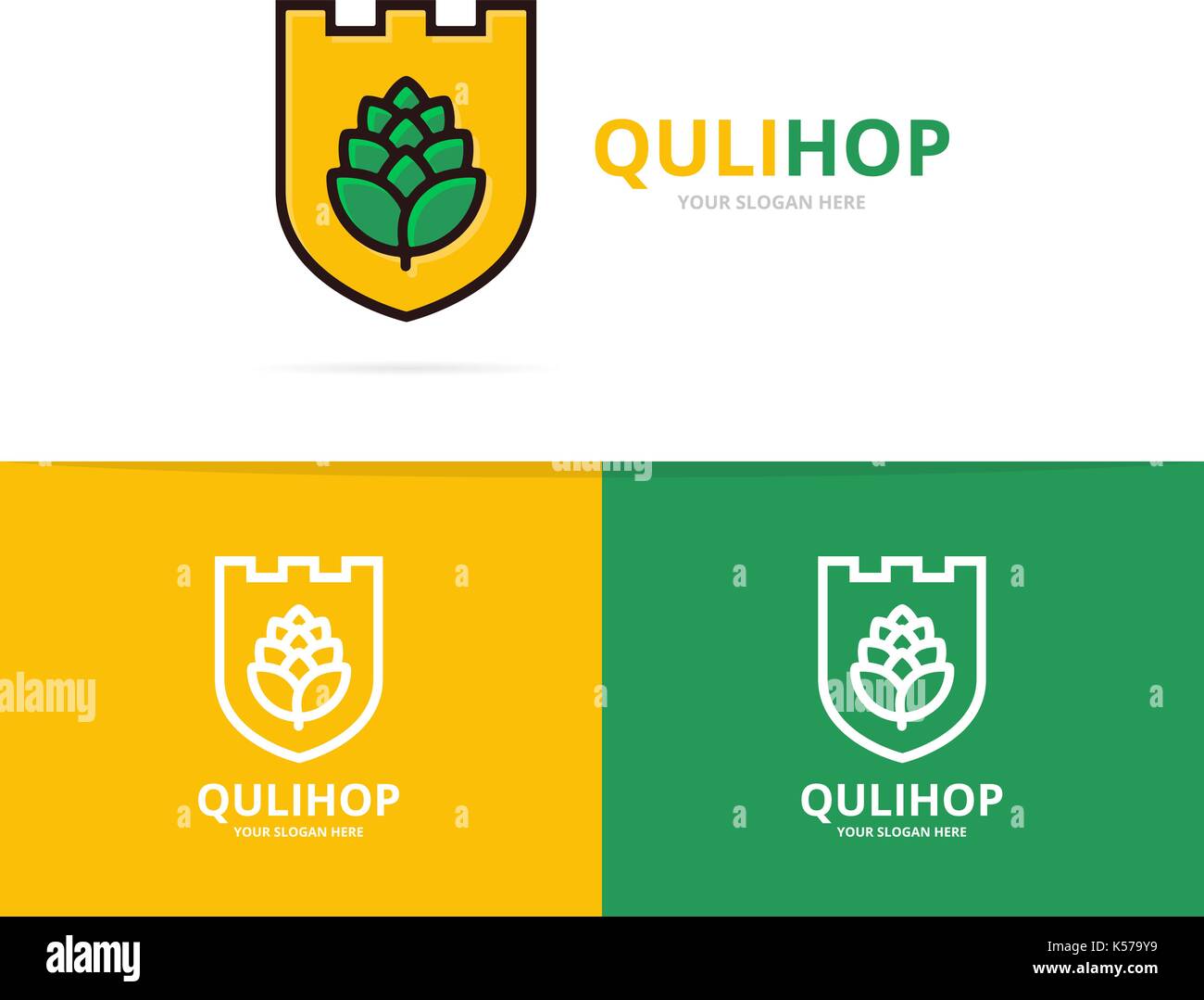 Vector of shield and hop logo combination. Beer and bar symbol or icon ...