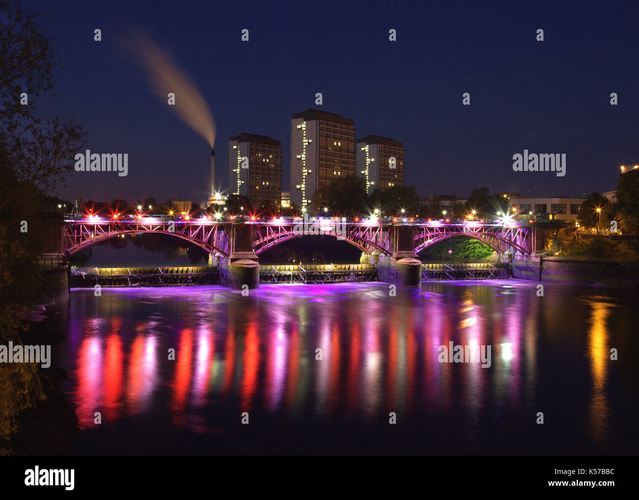 Eye-catchingly Lit up Bridge in Glasgow City Centre with Buildings in ...