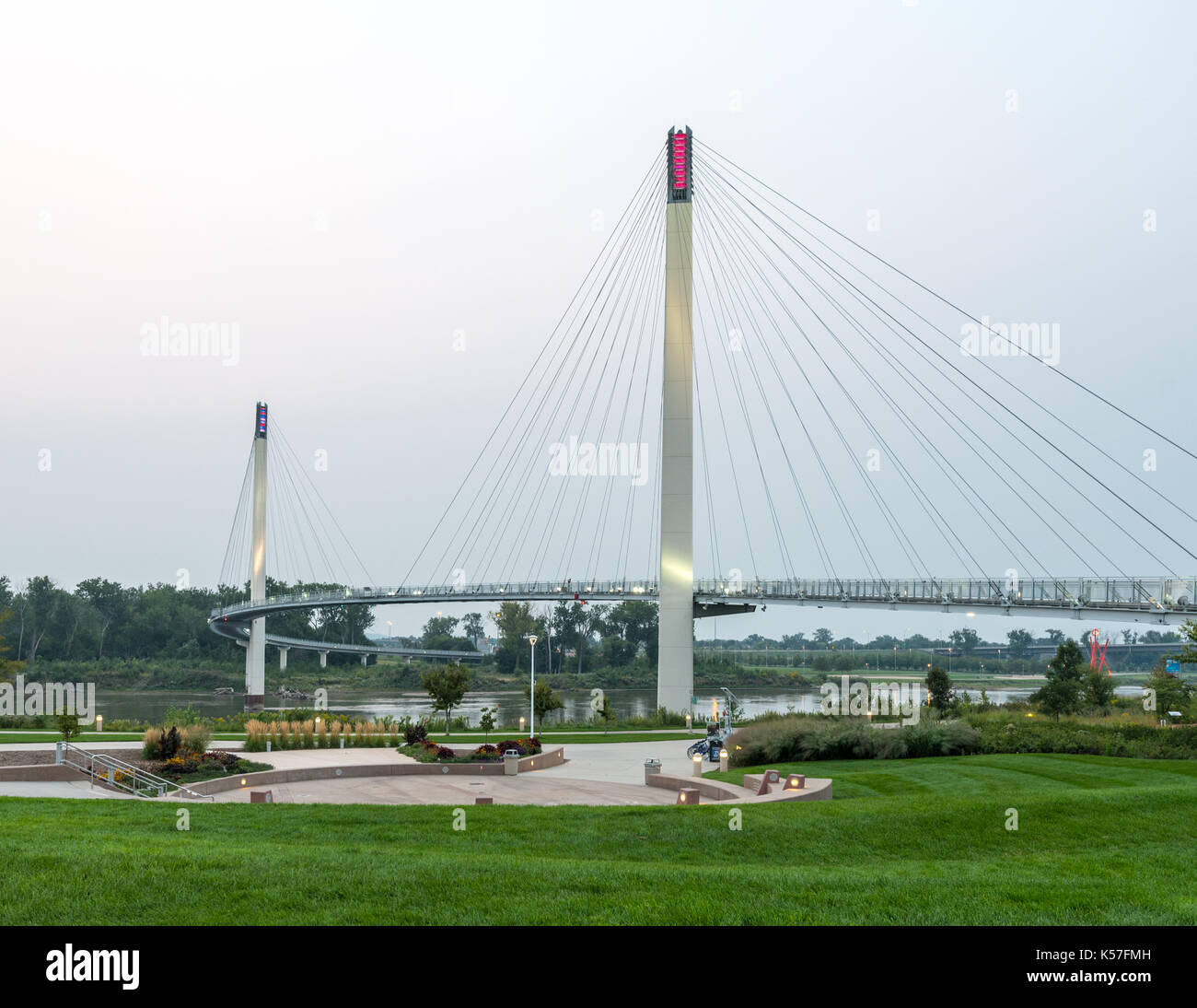 Bob Kerry Pedestrian Bridge Spans the Missouri River in Omaha, Nebraska ...