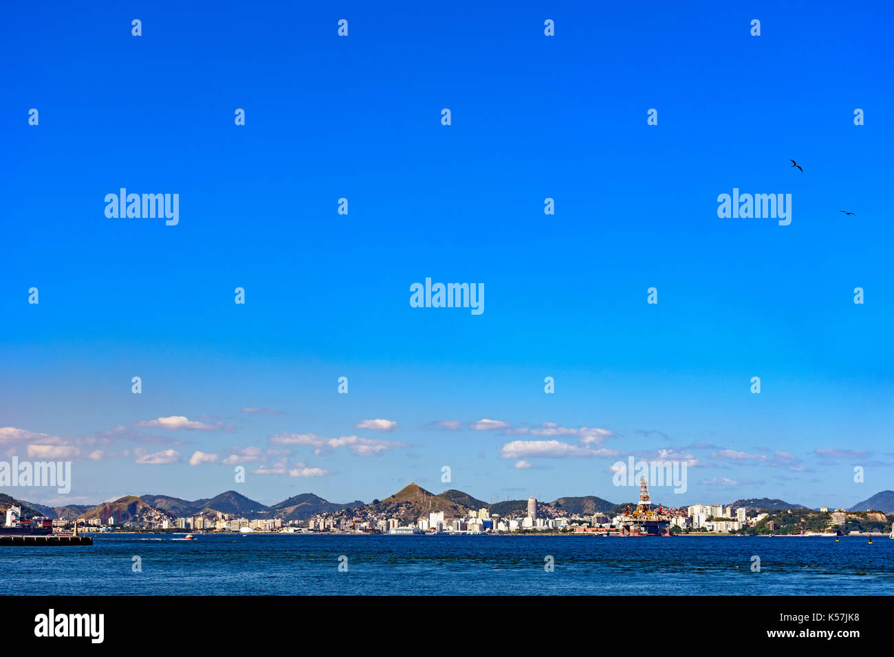 Downtown of Niteroi city with its buildings and Guanabara bay seen from ...