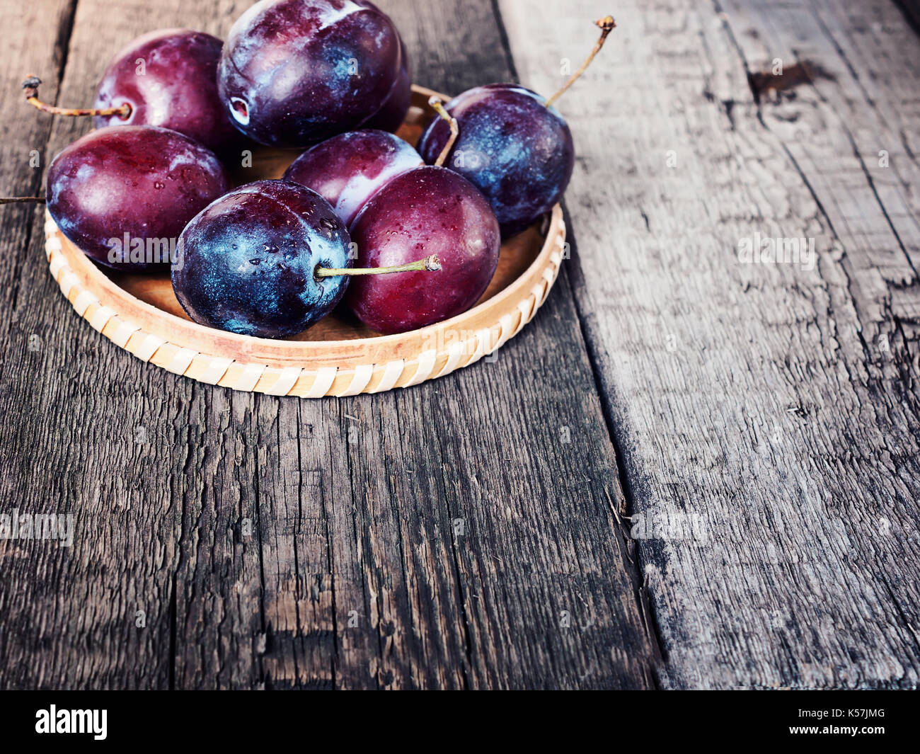 Fresh ripe plum prunes crop harvest Stock Photo - Alamy