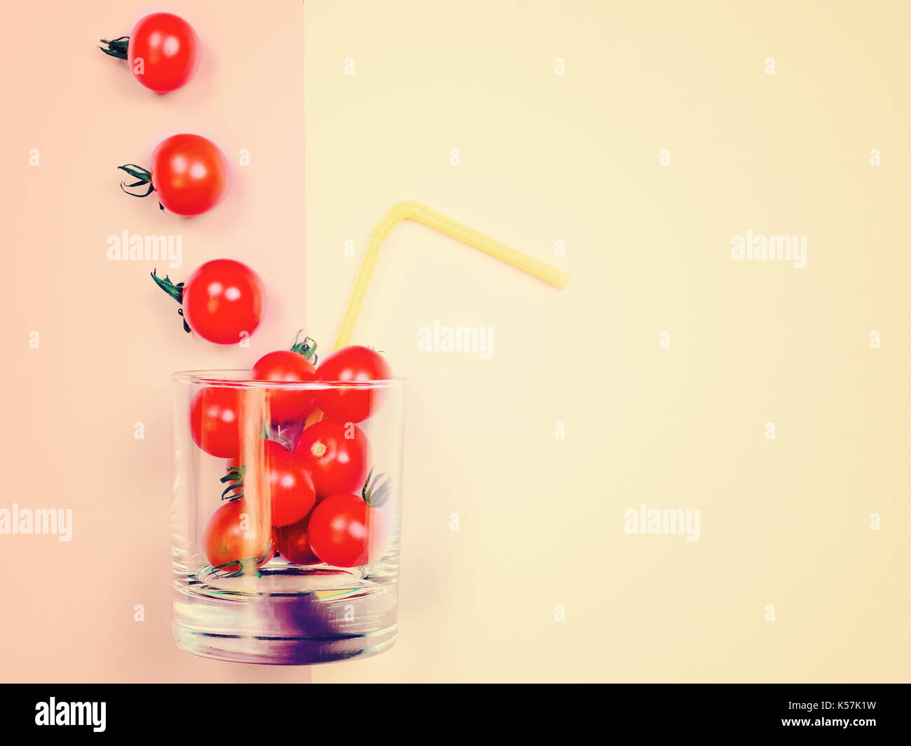 Tomato juice or smoothie, cherry tomato in drink glass with straw Stock ...