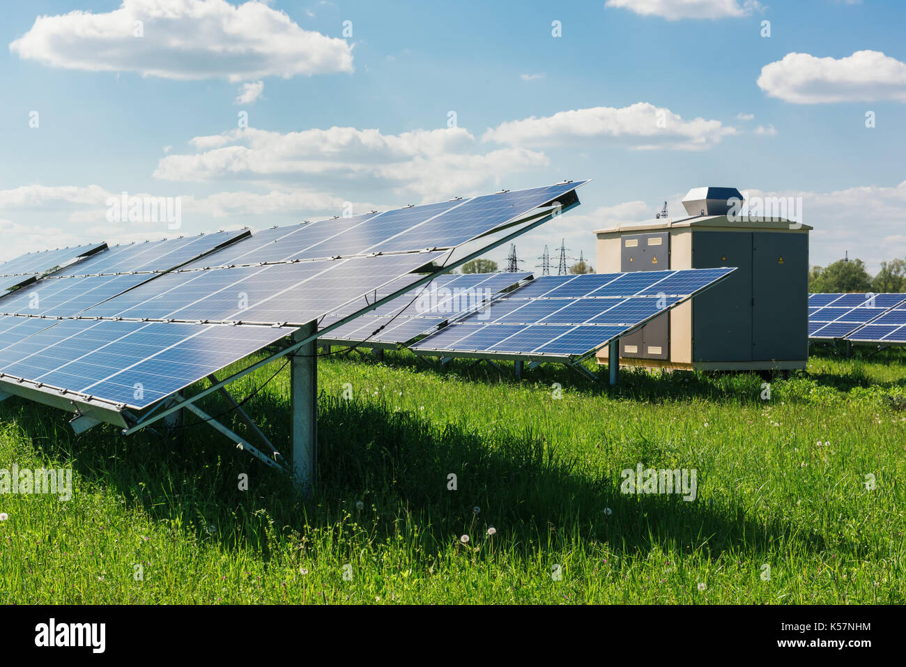 Solar power station against the blue sky. Alternative energy concept ...