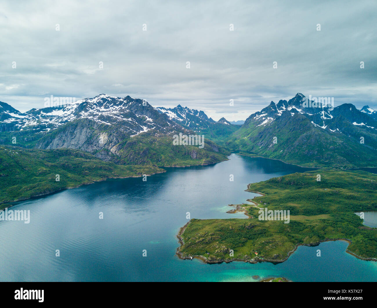 Aerial view mountain landscapes on the Norwegian Sea Stock Photo - Alamy