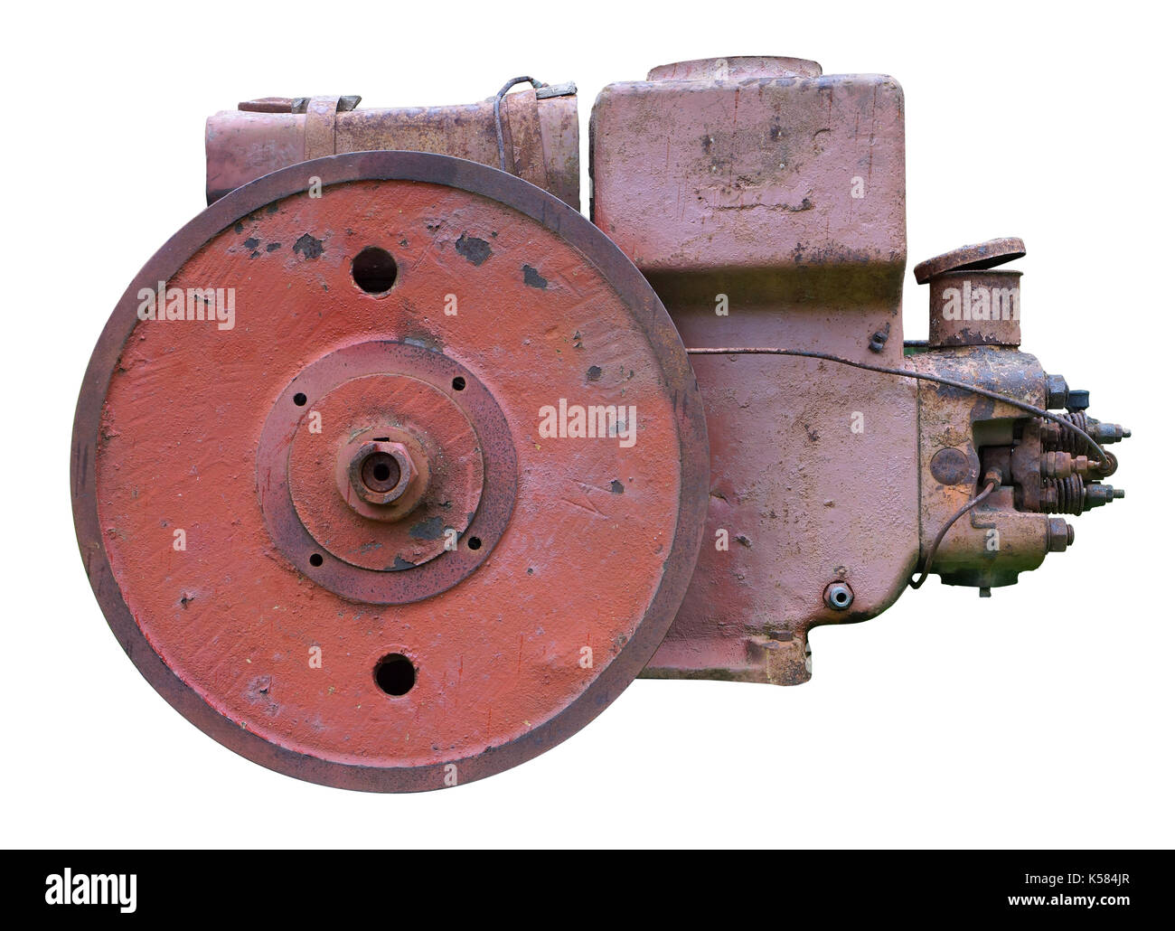 The old retro diesel engine for agricultural machinery was painted with ...