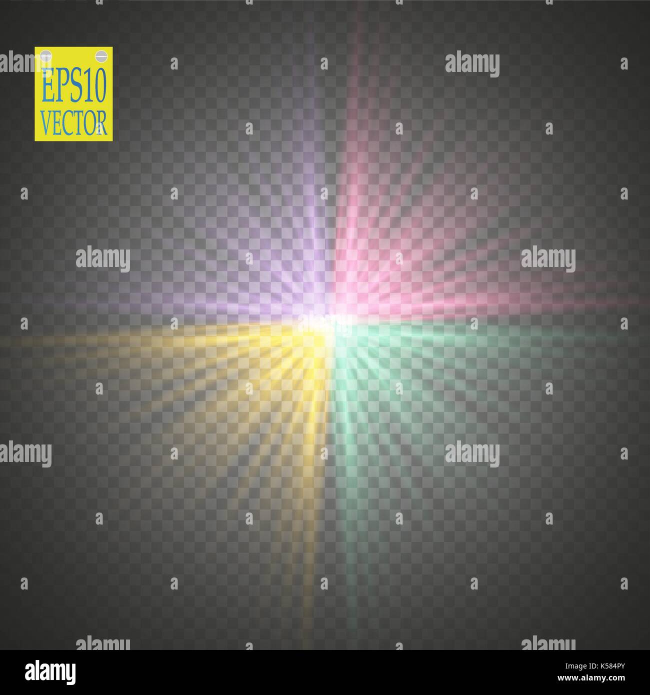 Glow light effect. Colored starburst with sparkles on transparent ...