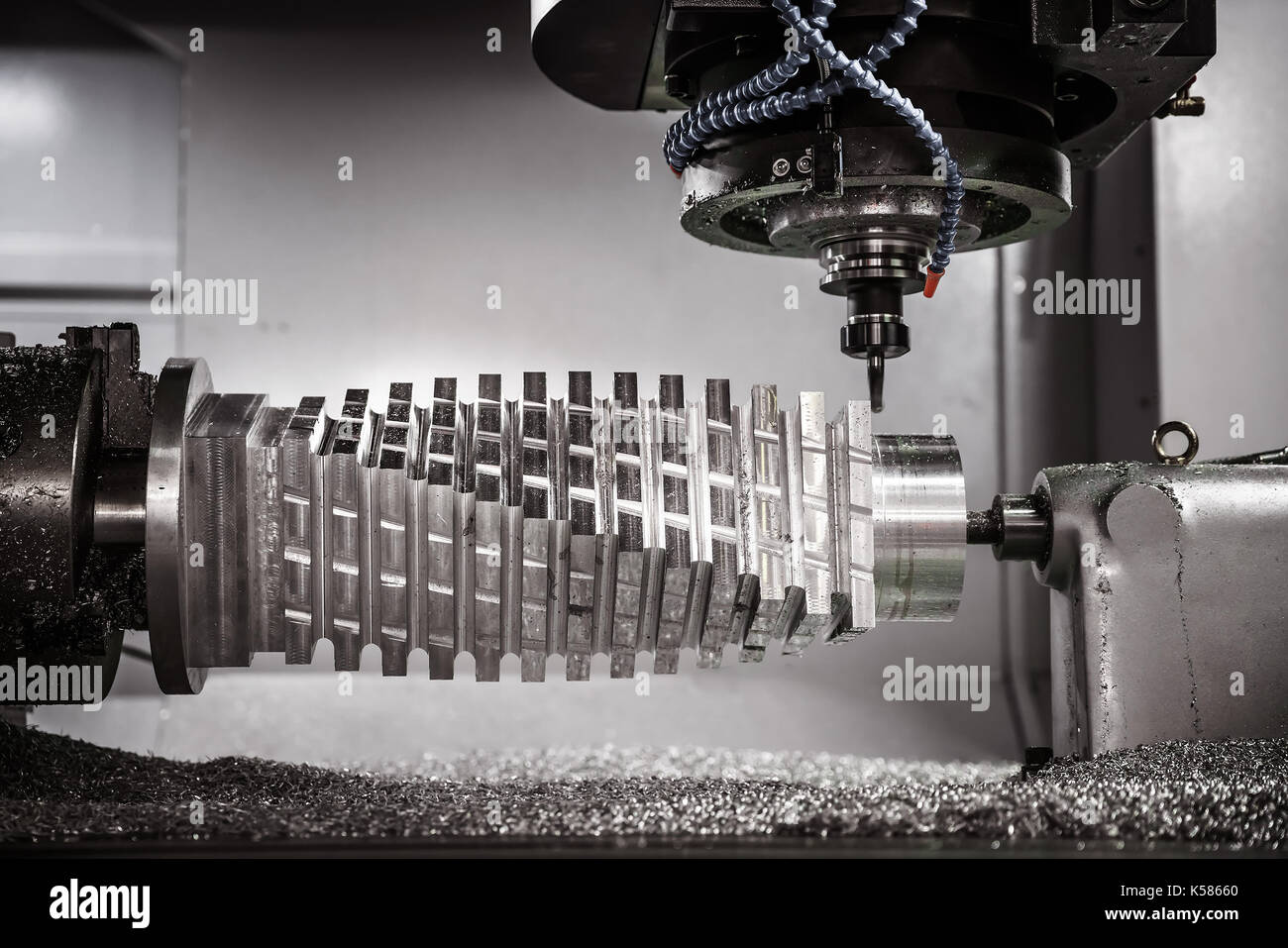 Metalworking CNC milling machine. Cutting metal modern processing ...