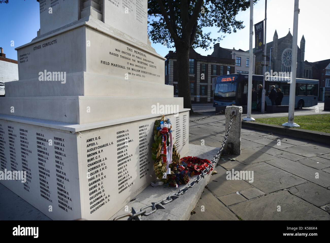 Worthing Municipal War Memorial outside Worthing Town Hall in Worthing, West Sussex, UK, England ...