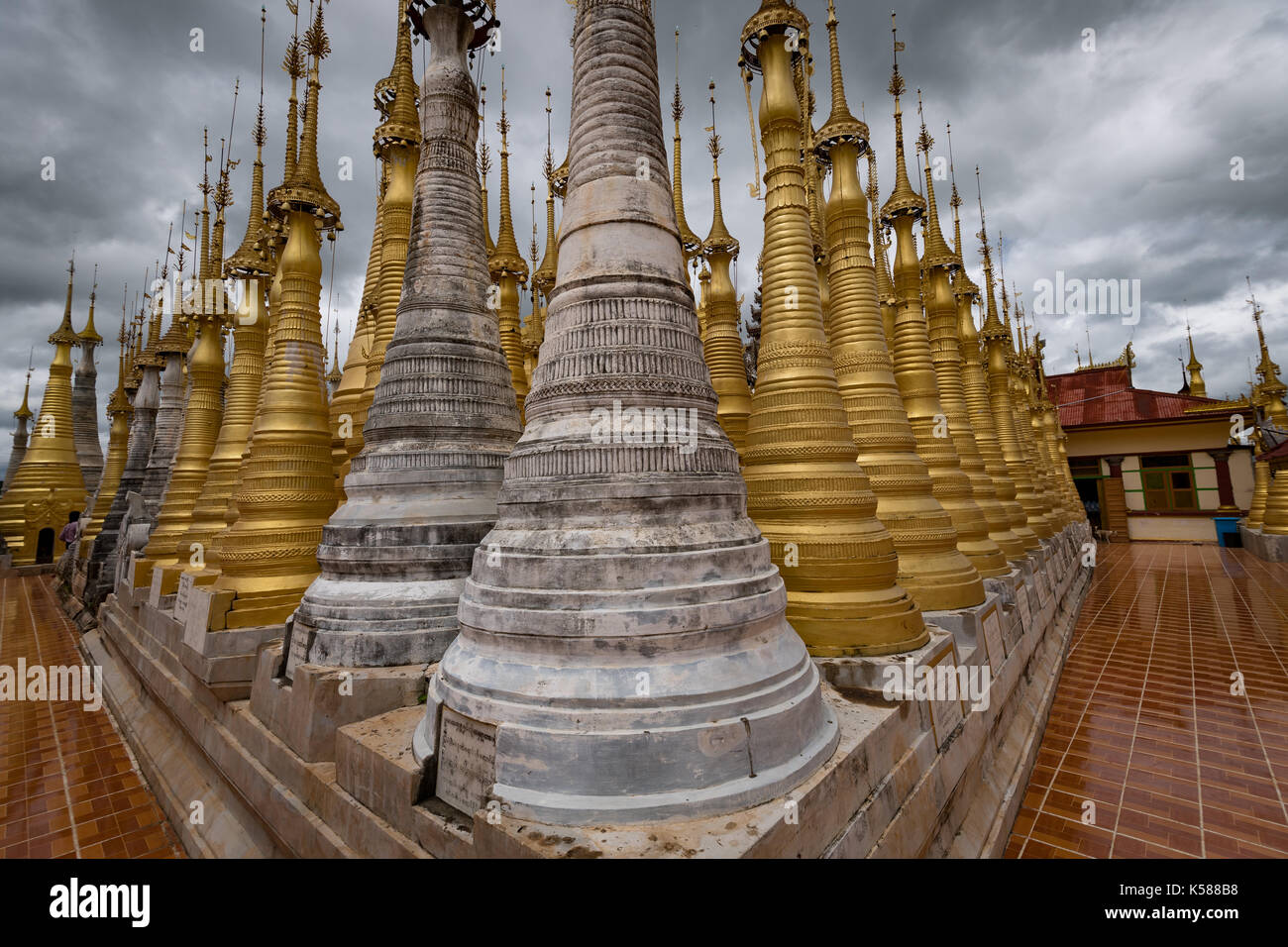 Gold pagodas of Shwe Inn Thein, Myanmar Stock Photo - Alamy