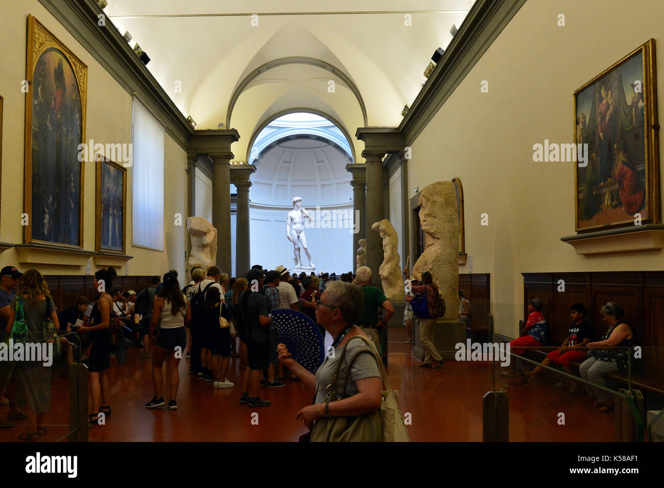 Michelangelo's David stands in the Galleria dell Accademia in Florence ...