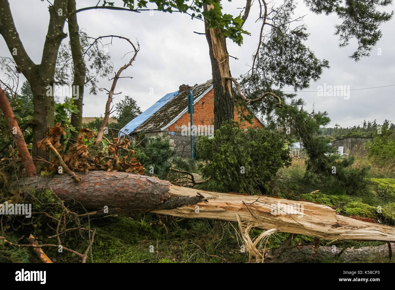 Trzebun, Poland. 08th Sep, 2017. Damaged during the tragic storm house ...