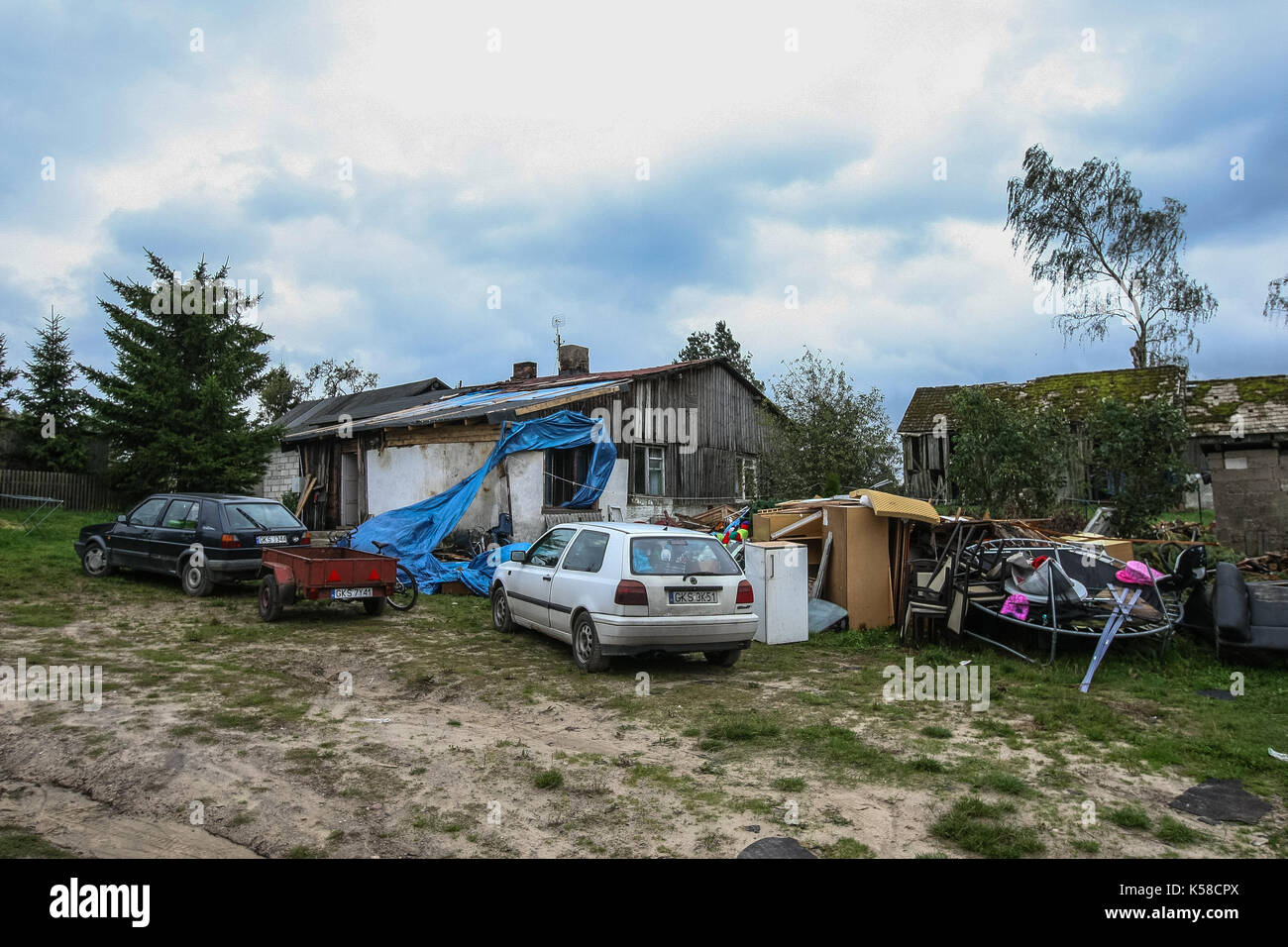 Trzebun, Poland. 08th Sep, 2017. Damaged during the tragic storm house ...