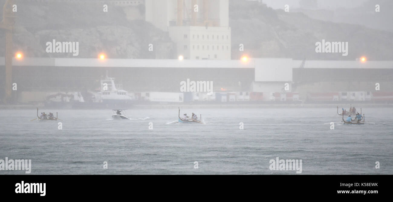 Valletta, Malta. 8th Sep, 2017. Rowing teams struggle to race with each ...