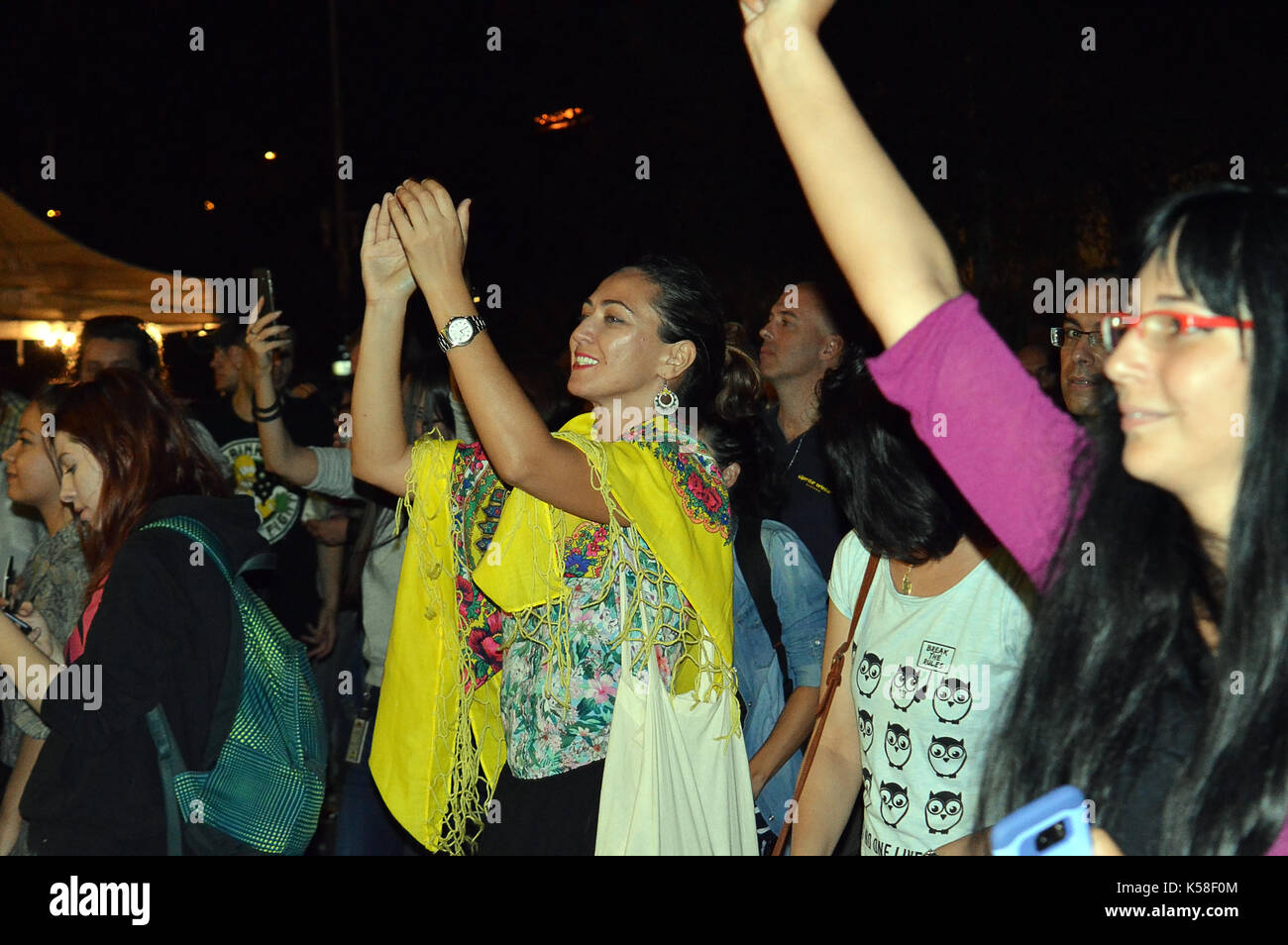 BUCHAREST, ROMANIA - 8 SEPTEMBER 2017: The crowd show their ...