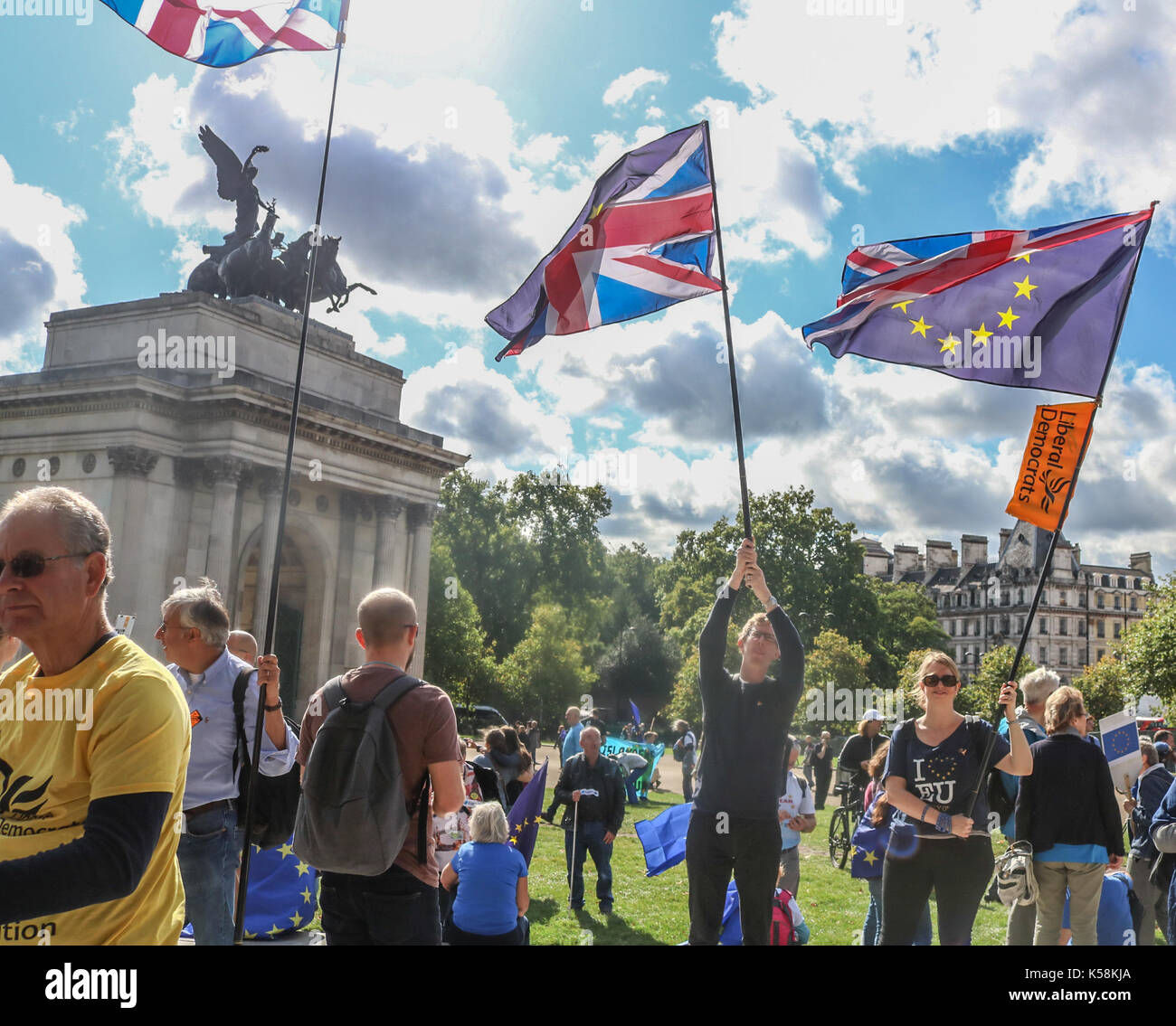 London, UK. 9th Sep, 2017. Pro Europe campaigners gather with European ...