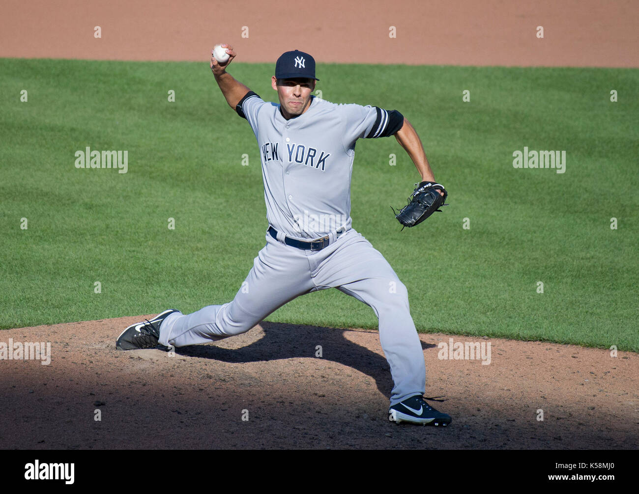 New York Yankees relief pitcher Ben Heller (61) pitches in the ninth ...