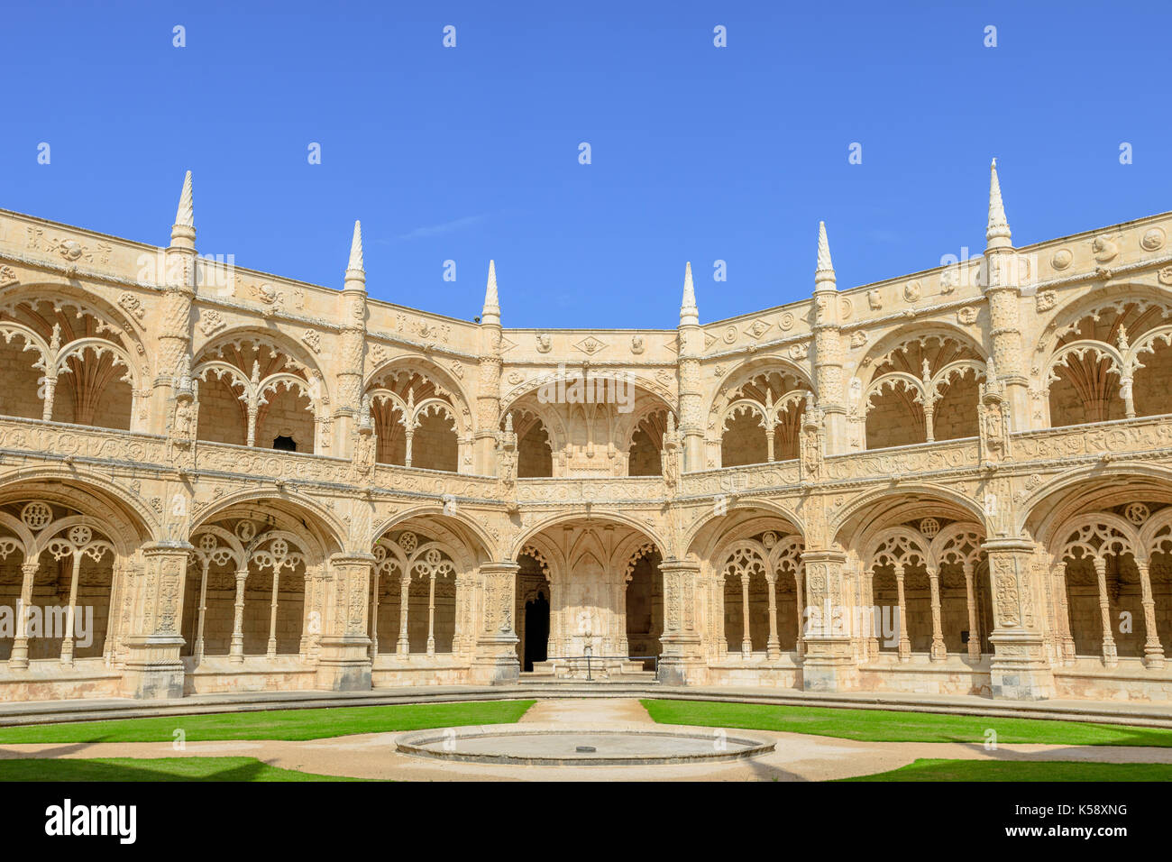 Courtyard or cloisters of Hieronymites Monastery famous Lisbon landmark ...